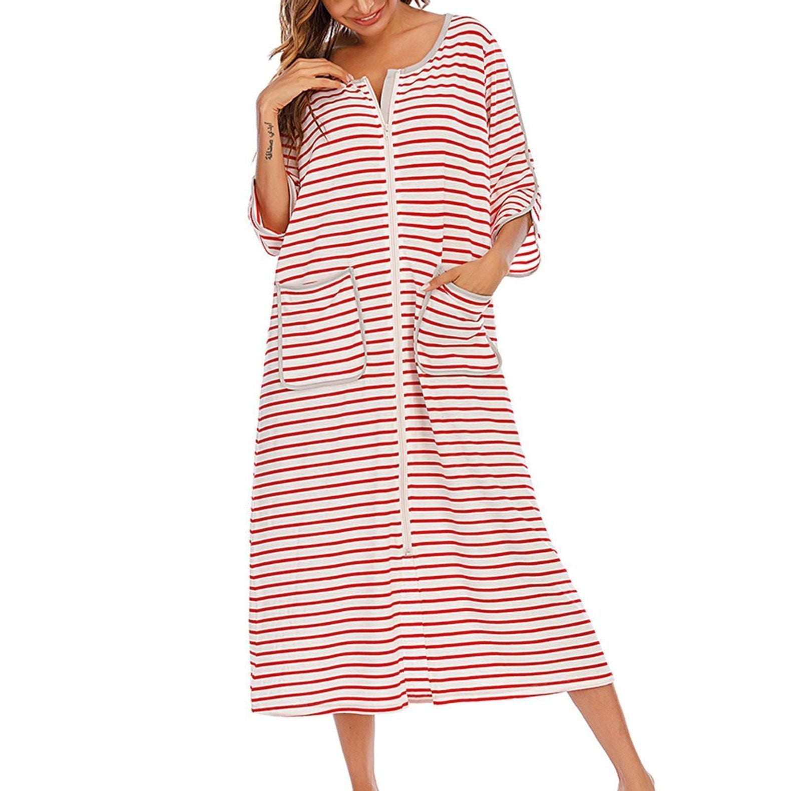 SWSMCLT Women's Cotton Zip Up Robe Pockets Loose Fit Fall Spring Soft ...