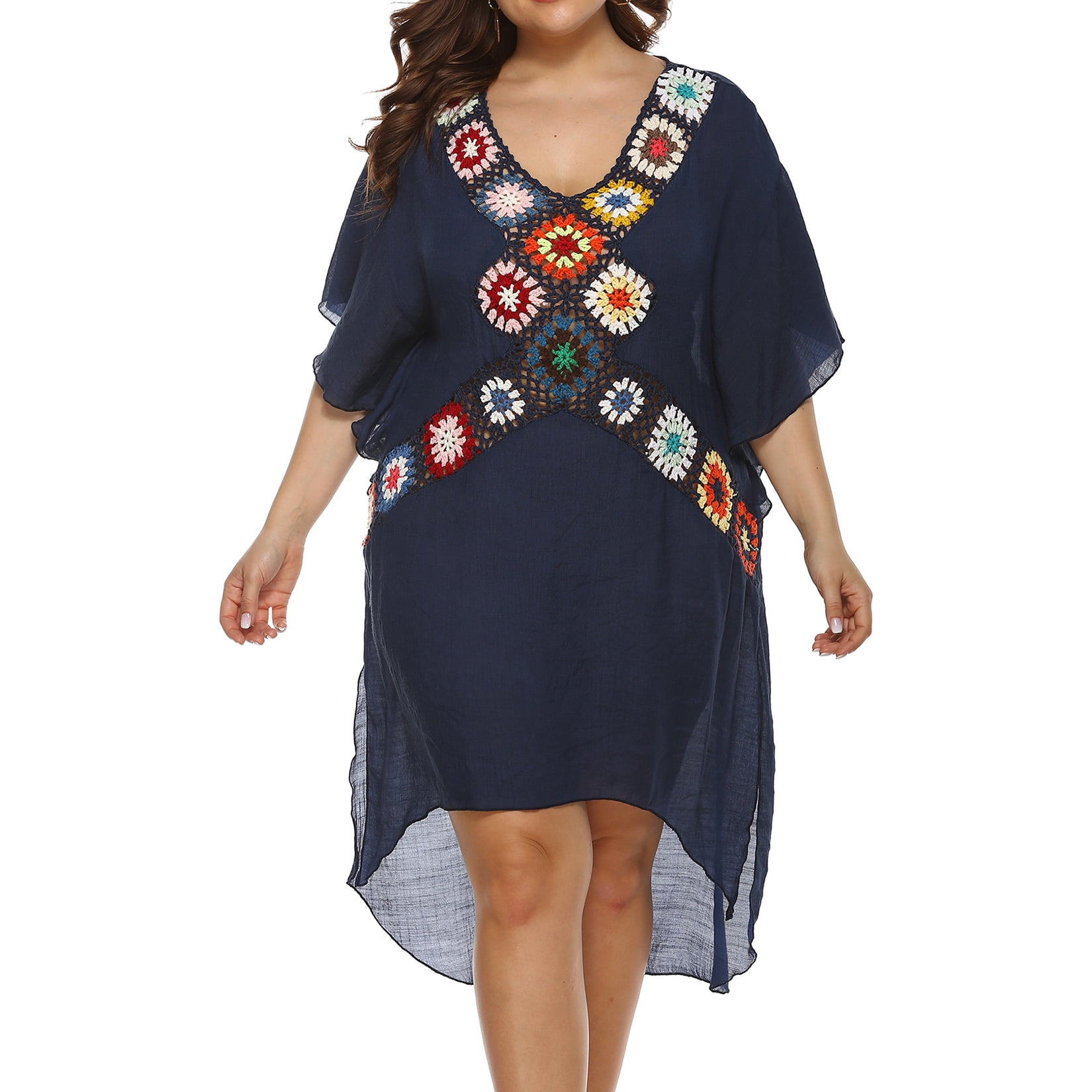 SWSMCLT Women's Crochet Swim Cover Up Dress Cover Up Slit V Neck ...