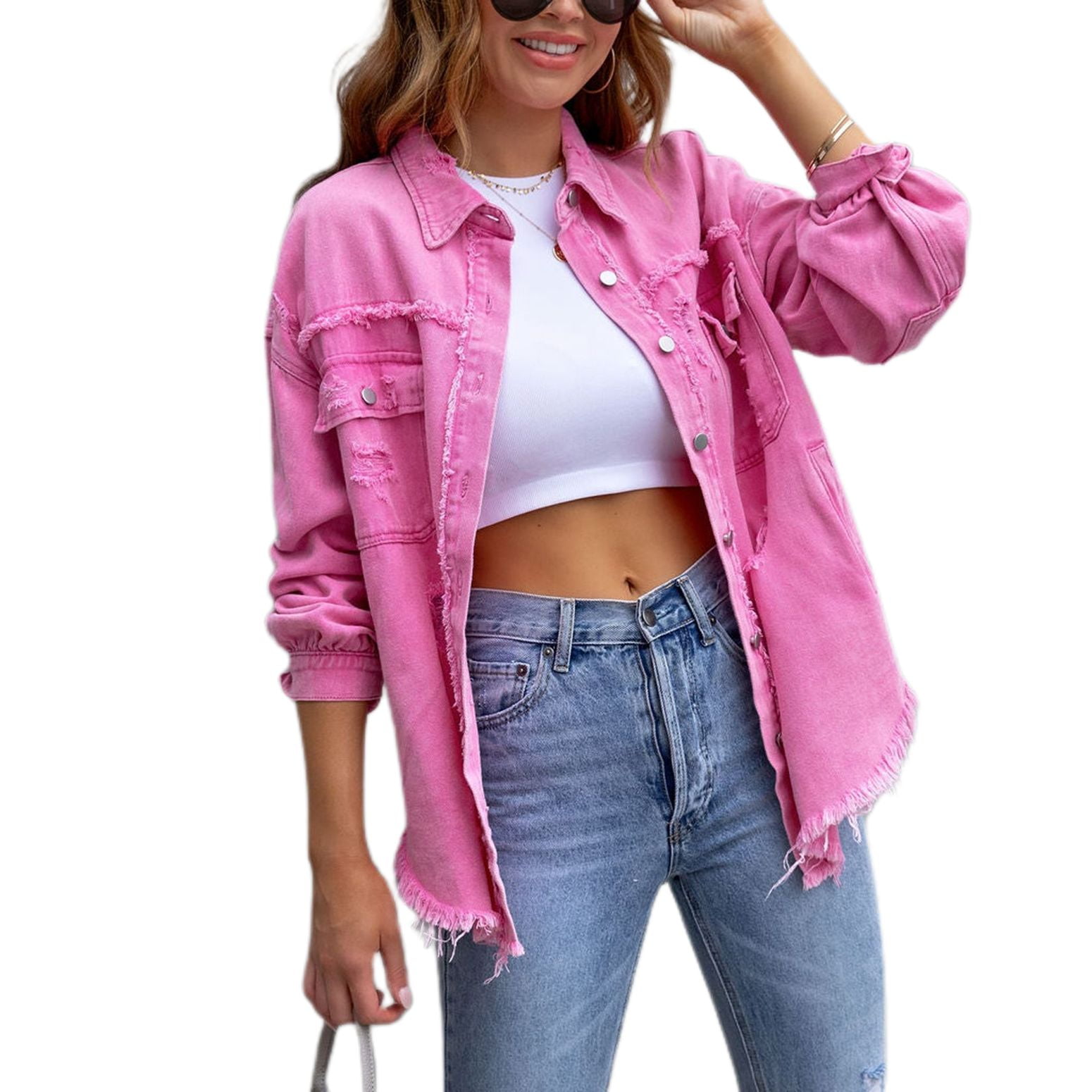 SWSMCLT Women's Denim Button Down Shirt Shacket Split Date Night Winter Shirt Jacket Long Sleeve ...