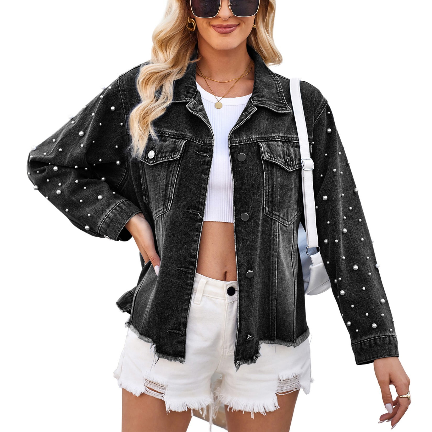 SWSMCLT Women's Denim Jacket Casual Chic Flap Pocket Spring Drop ...