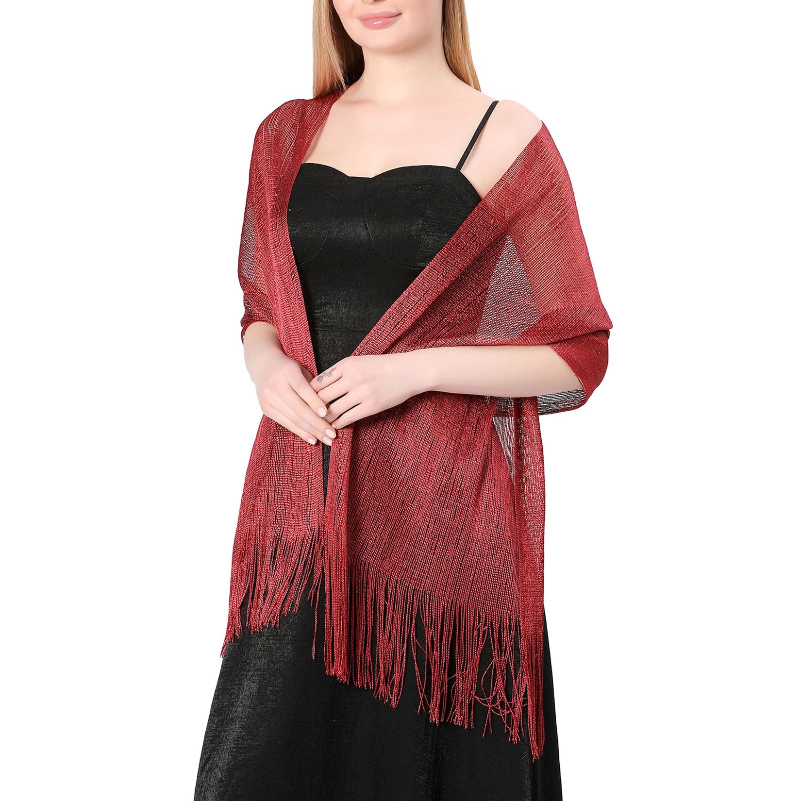 SWSMCLT Women's Fall Shawl Metallic Fringe Scarves Wedding Sheer Swing ...