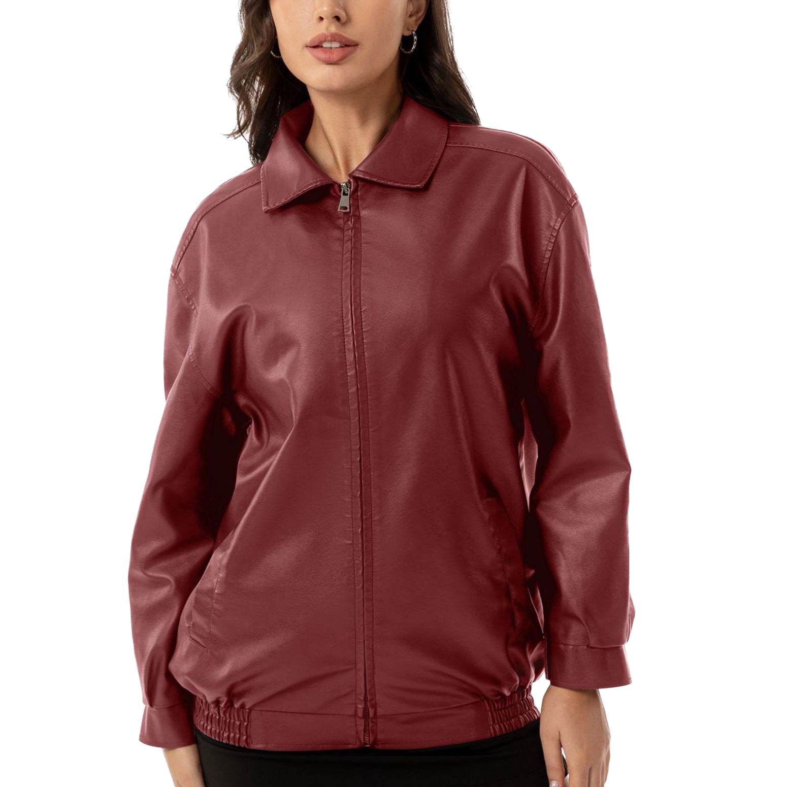 SWSMCLT Women's Faux Leather Jacket Vintage Collared Full Zip Biker ...