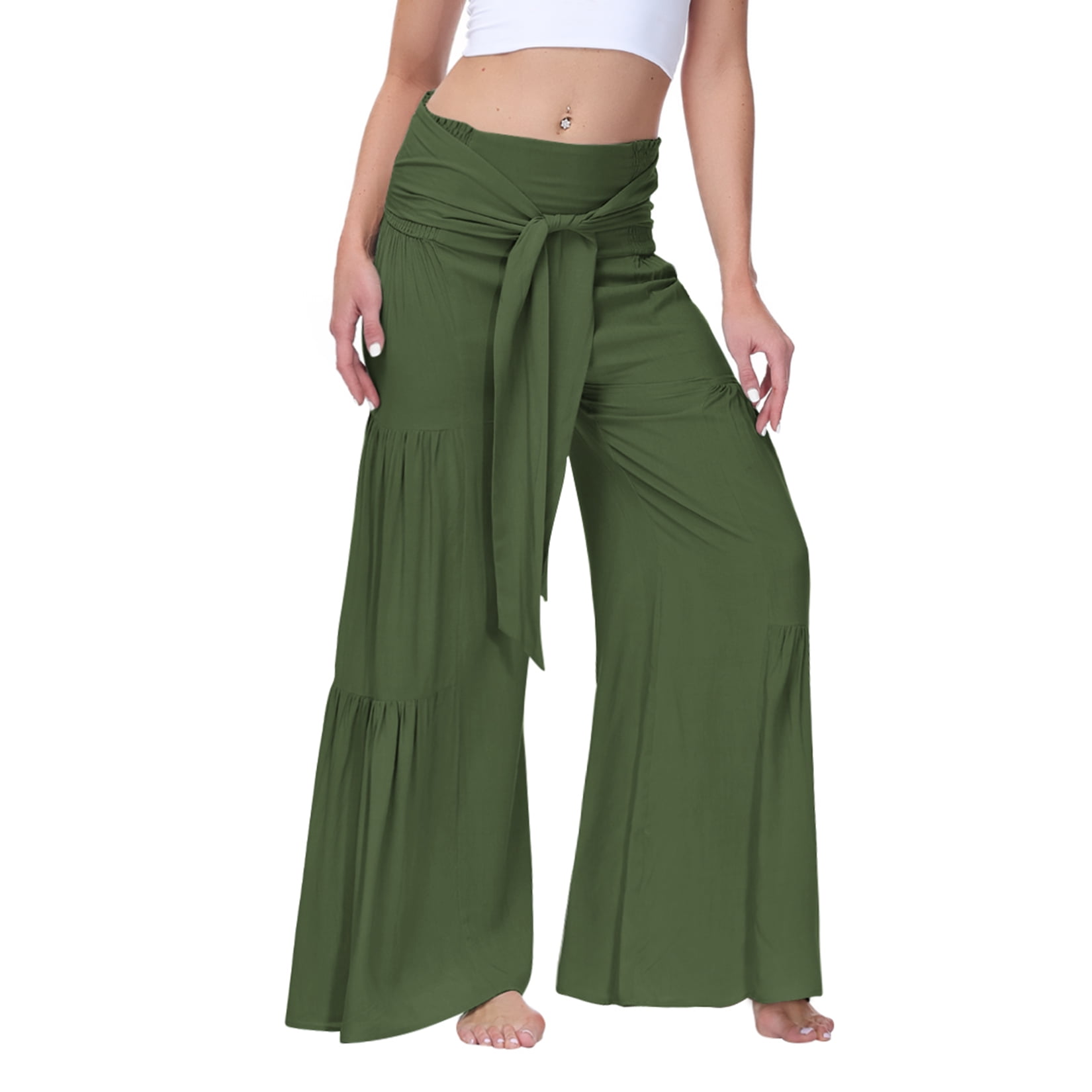 SWSMCLT Women's Flowy Pant Wide Leg Palazzo Pleated Flared Long ...