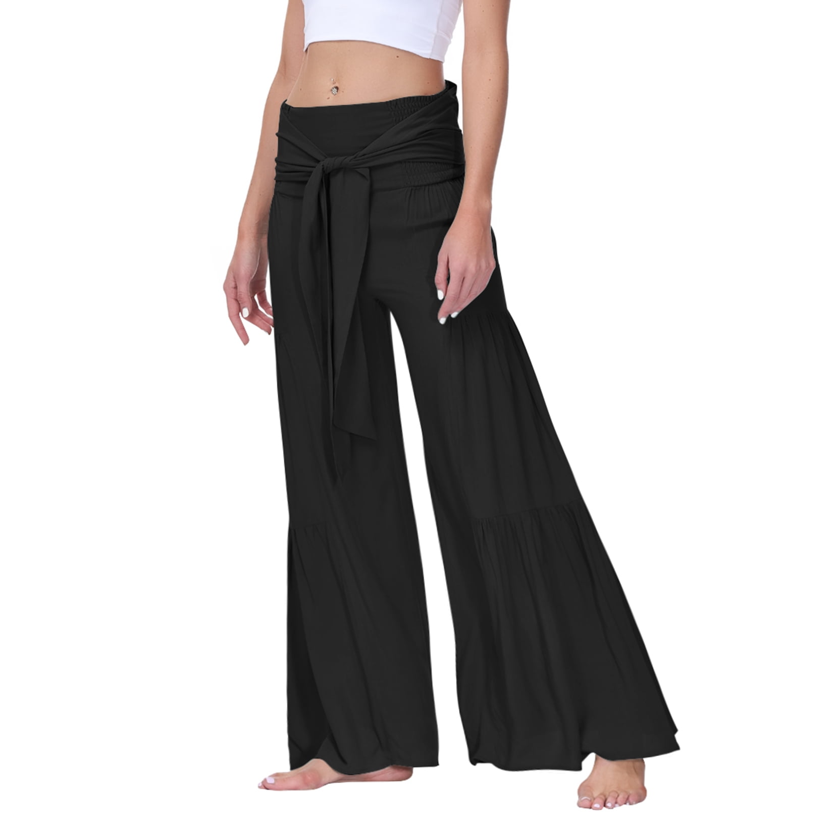 SWSMCLT Women's Flowy Pant Wide Leg Palazzo Pleated Flared Long ...