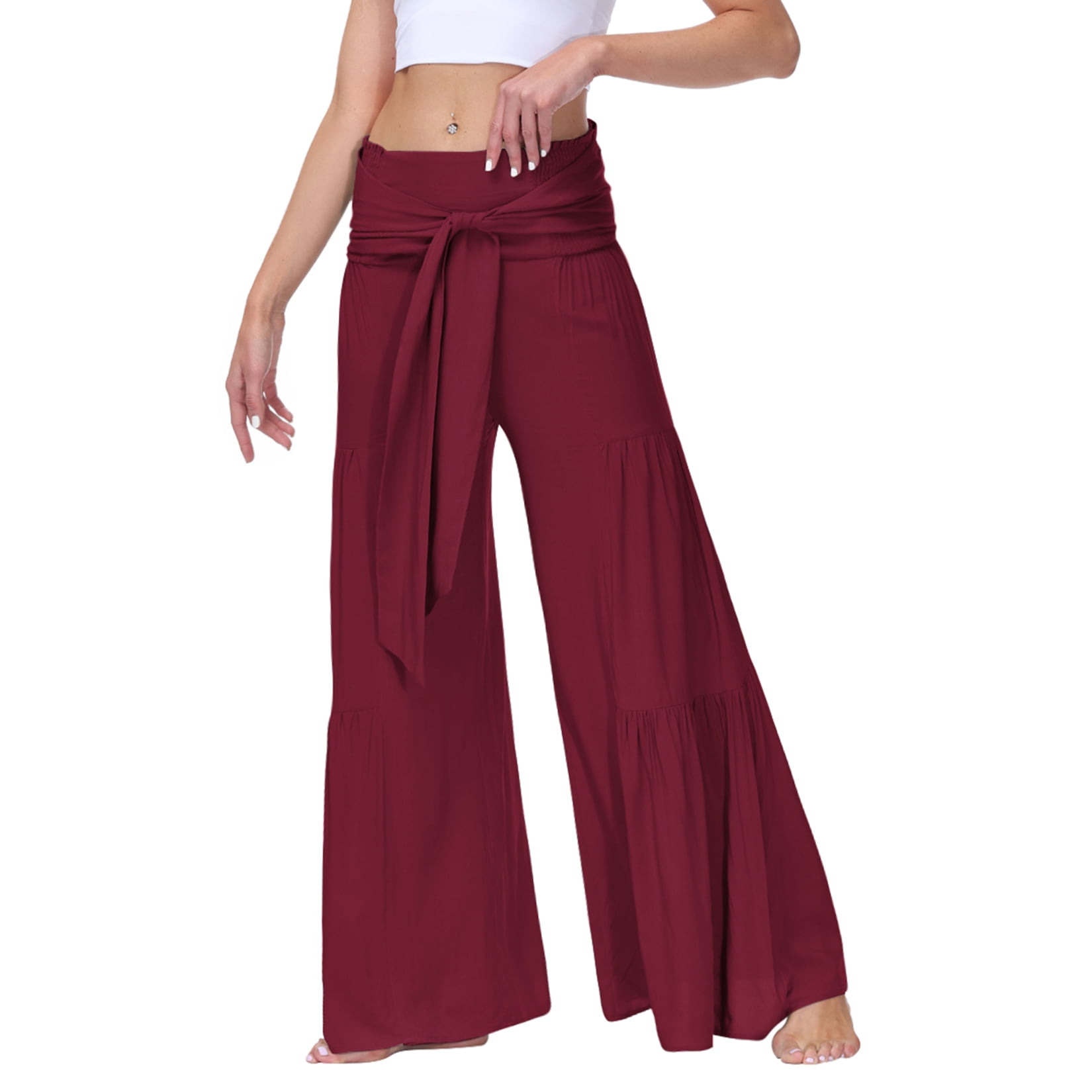 SWSMCLT Women's Flowy Pant Wide Leg Palazzo Pleated Flared Long ...