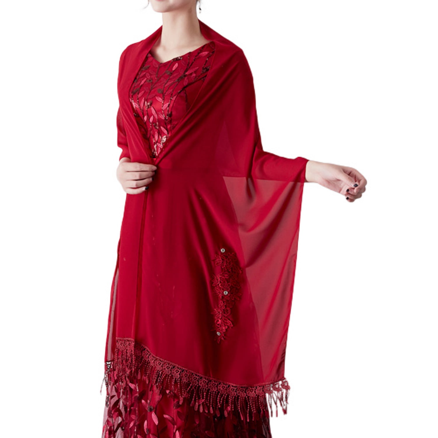 SWSMCLT Women's Formal Pashmina Shawl Wedding Shawl Convertible Fringe ...