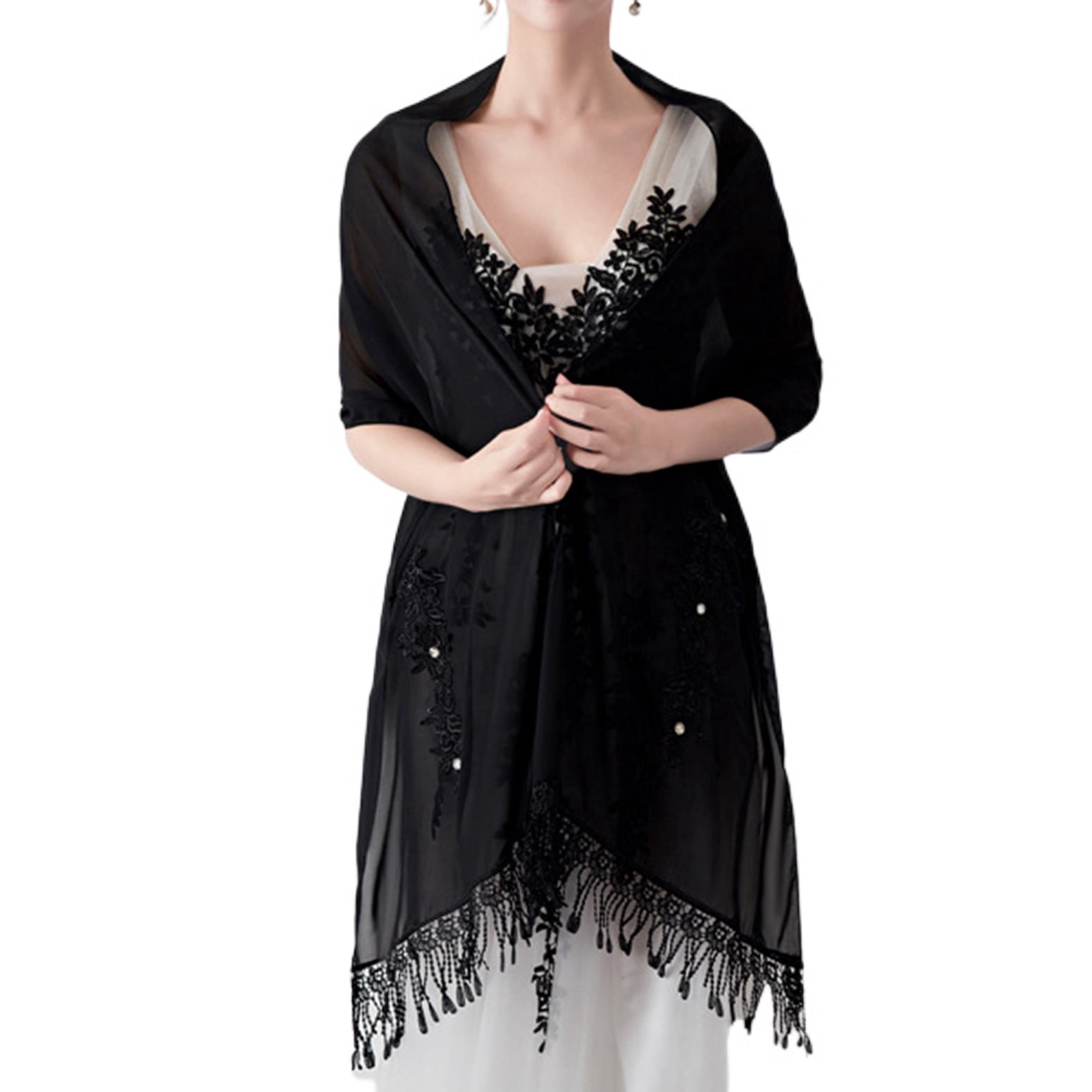 SWSMCLT Women's Fringe Pashmina Winter Shawl Open Front Semi Formal ...