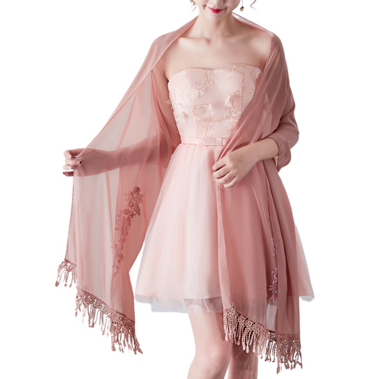 SWSMCLT Women's Fringe Pashmina Winter Shawl Open Front Semi Formal ...