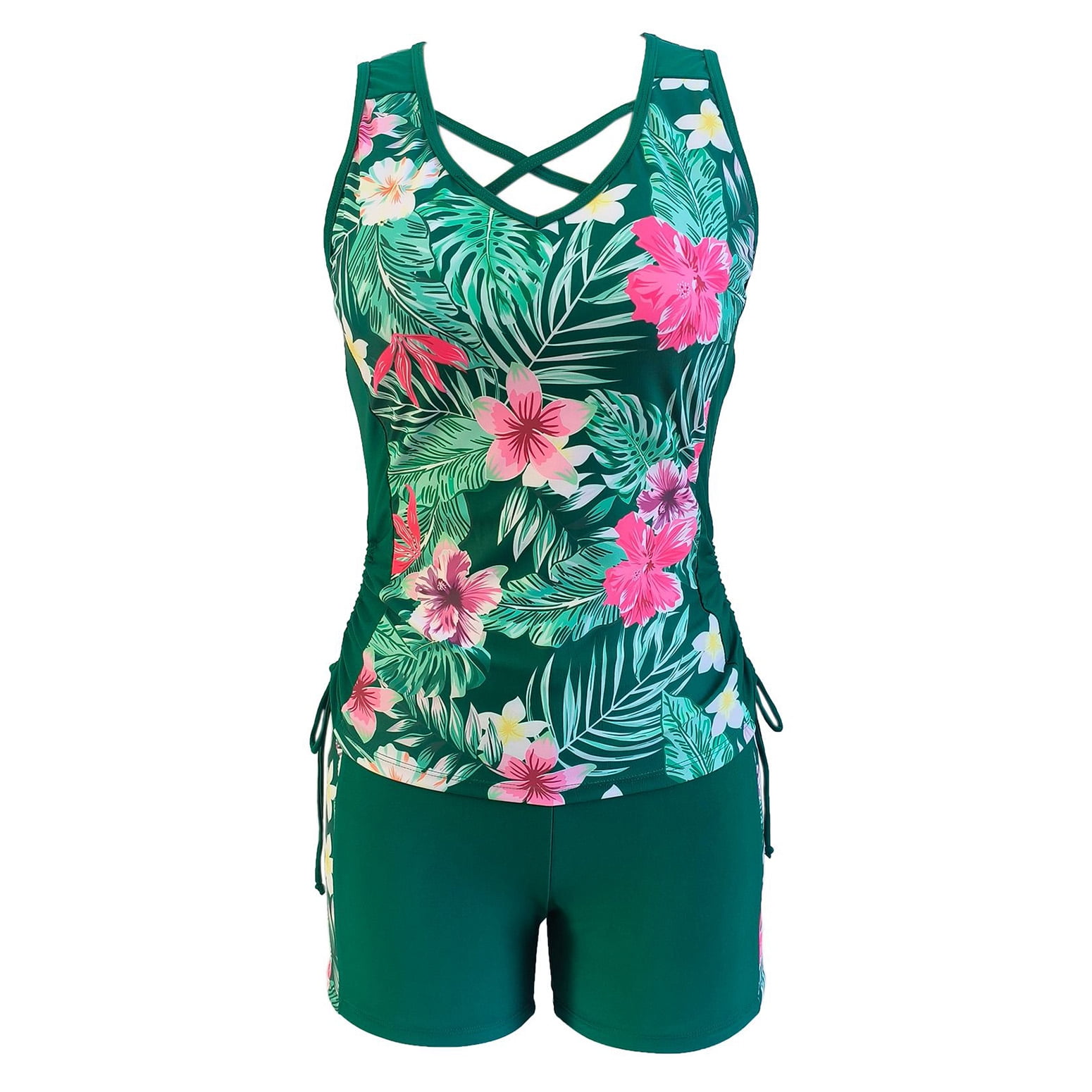 SWSMCLT Women's High Waisted Bathing Suit Boyshort Tight Tankini Modest ...