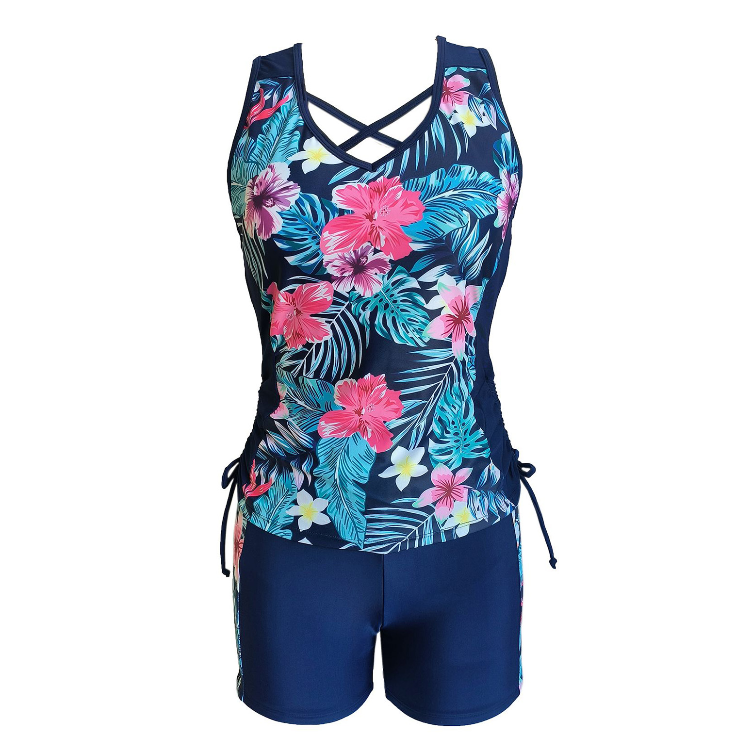 SWSMCLT Women's High Waisted Bathing Suit Boyshort Tight Tankini Modest ...