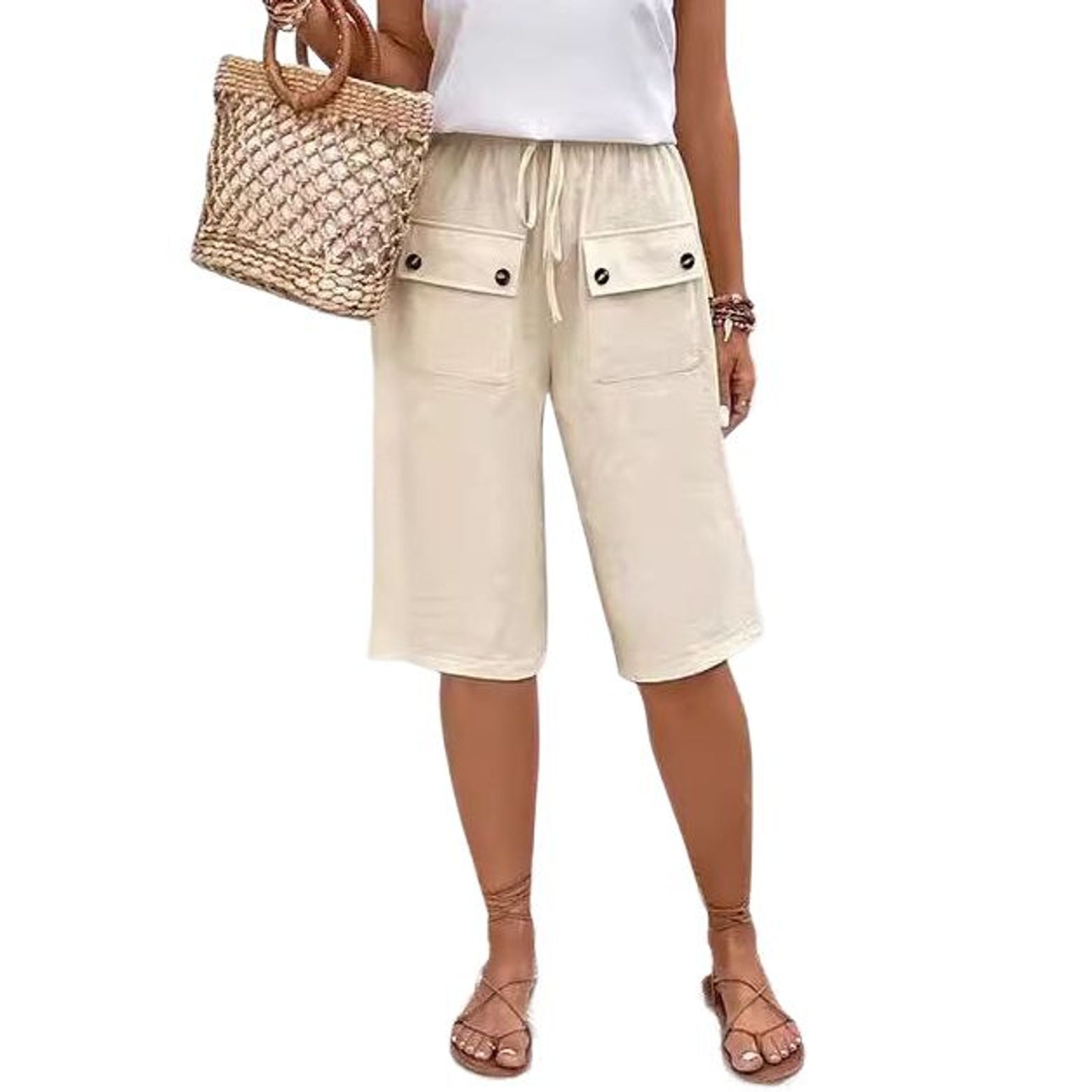 SWSMCLT Women's High Waisted Cargo Shorts Elastic Waist Spandex ...