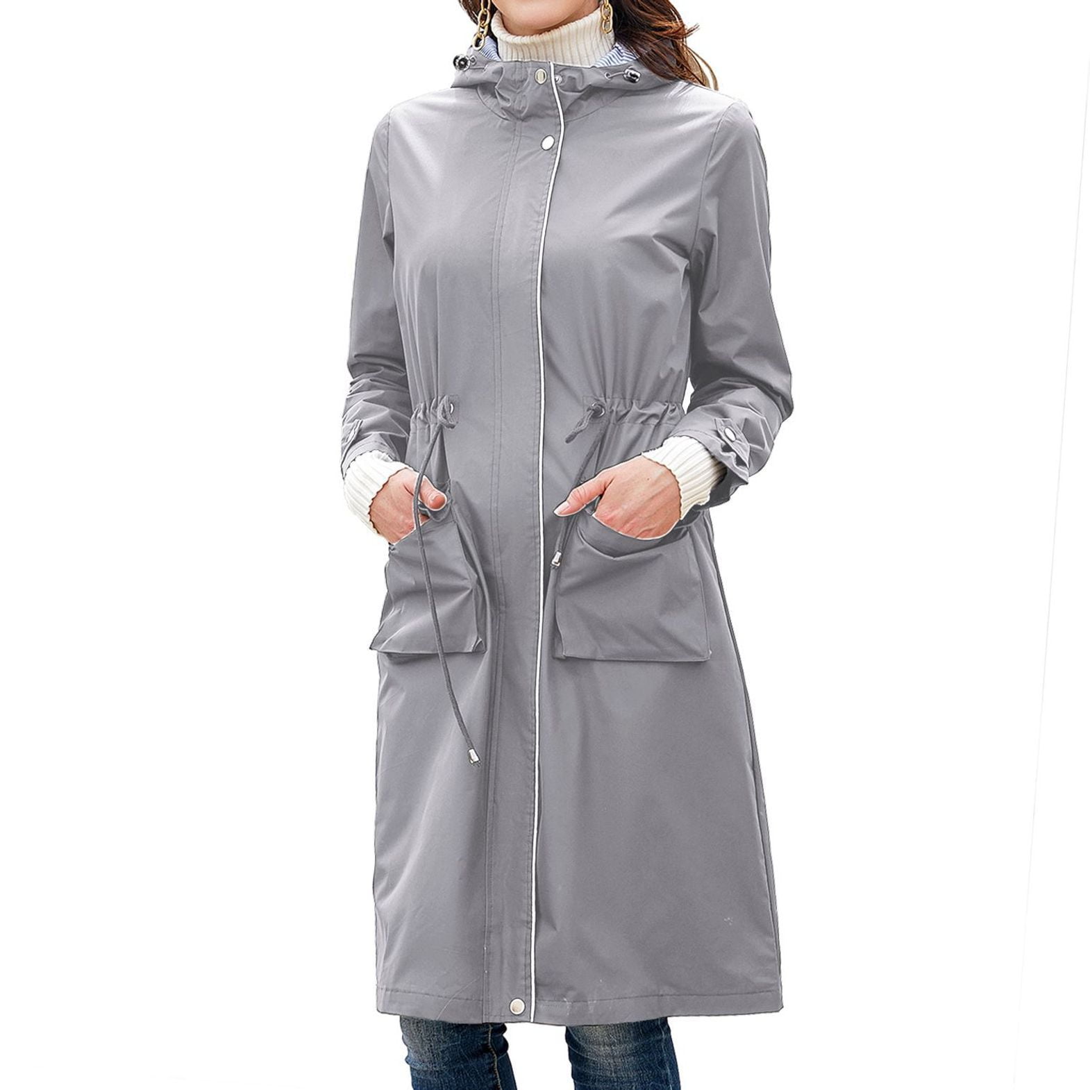 SWSMCLT Women's Hooded Rain Coat Anorak Waterproof Zipper with Pockets ...