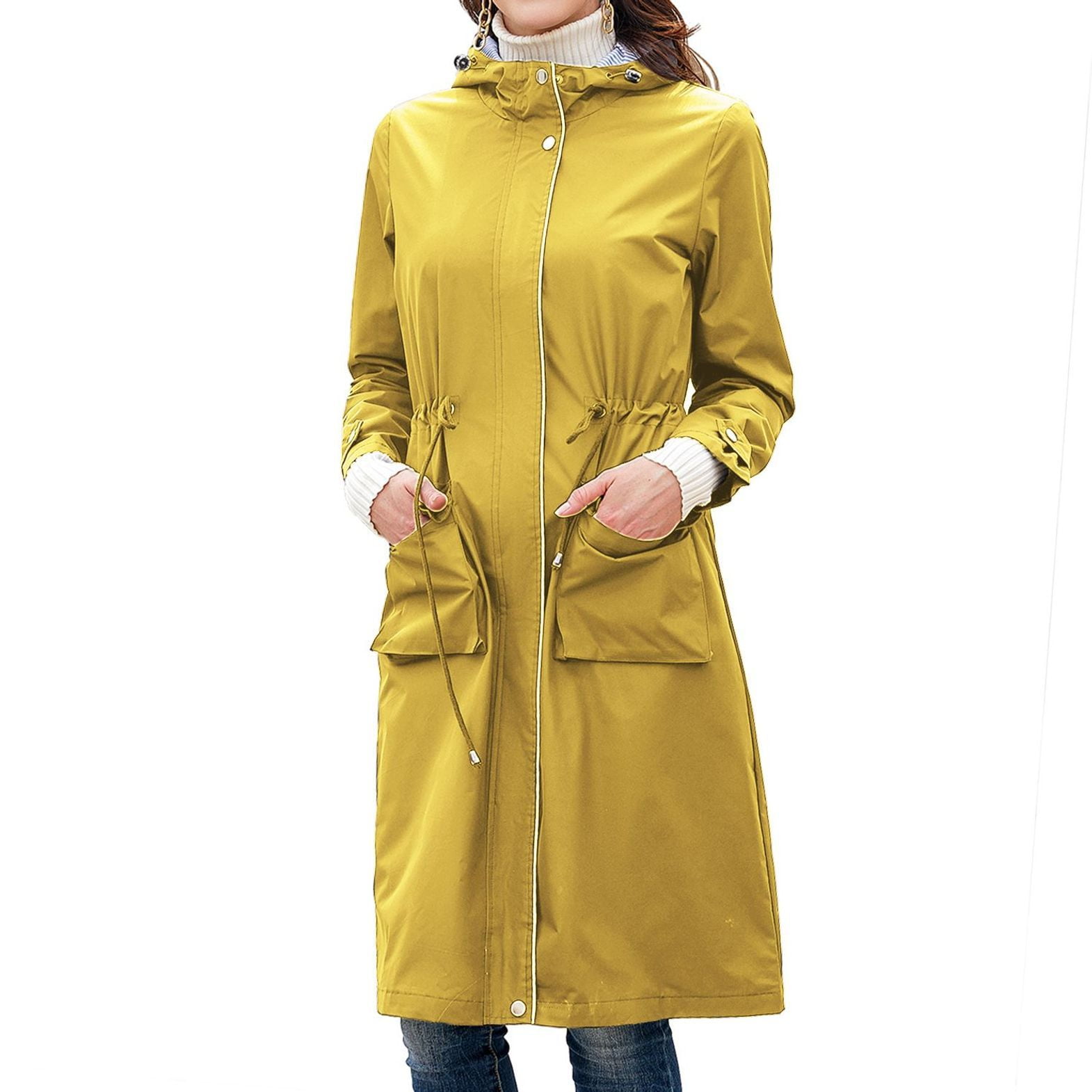 SWSMCLT Women's Hooded Rain Coat Anorak Waterproof Zipper with Pockets ...
