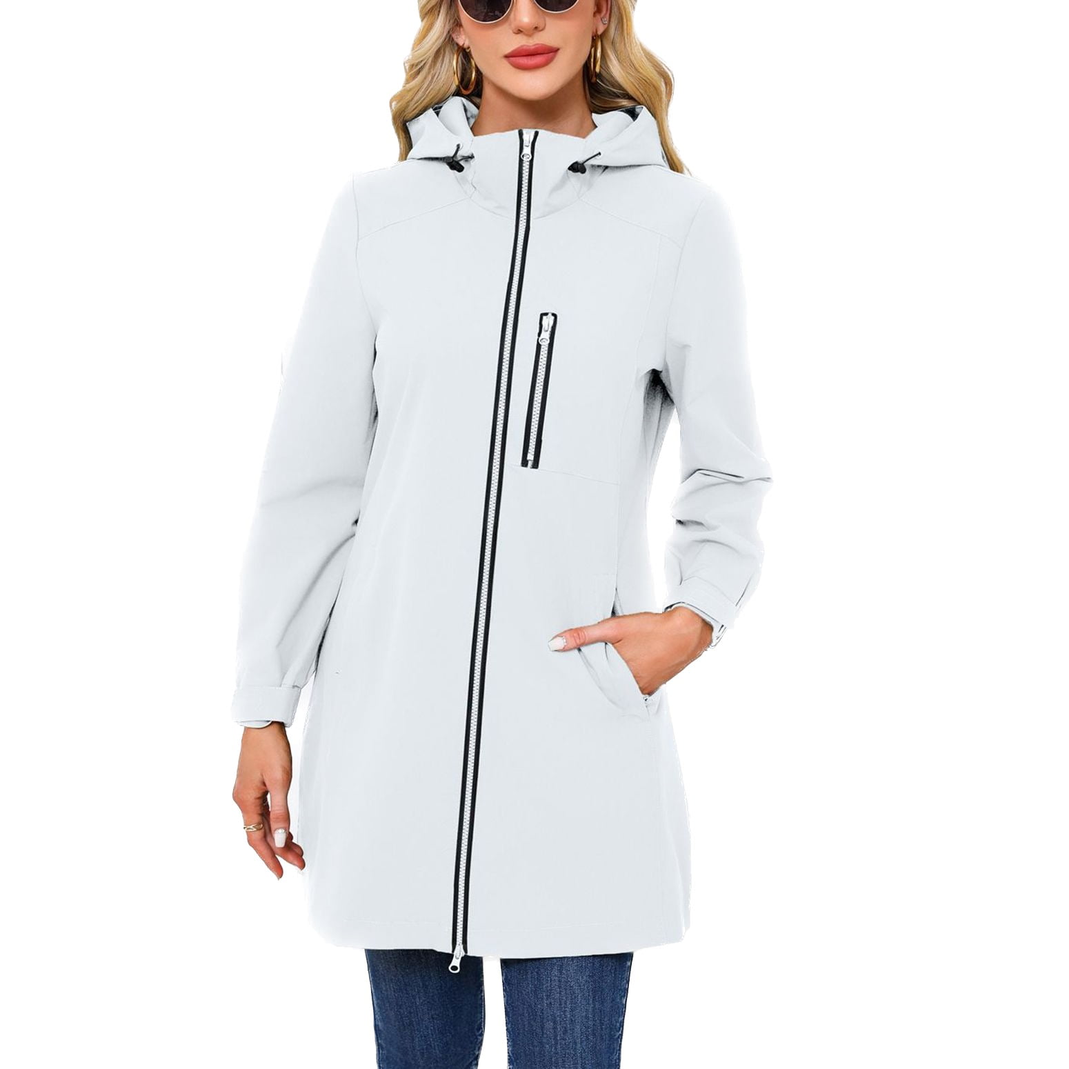 SWSMCLT Women's Hooded Rain Jackets Waterproof Long Full Zip Coat Rain ...