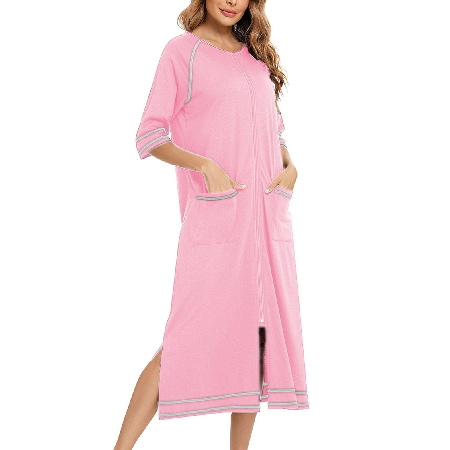 SWSMCLT Women's House Coat Maternity Robe Pocket Zipper Loose Sleepwear ...