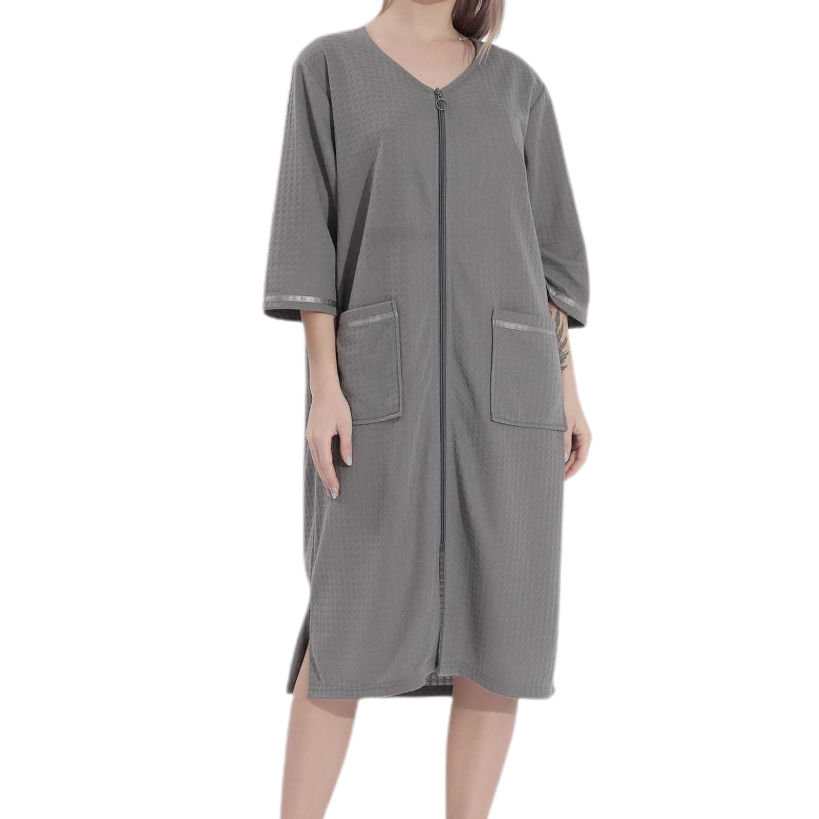 SWSMCLT Women's House Coat Soft Robe Knee Length V Neck Housecoat 3/4 ...