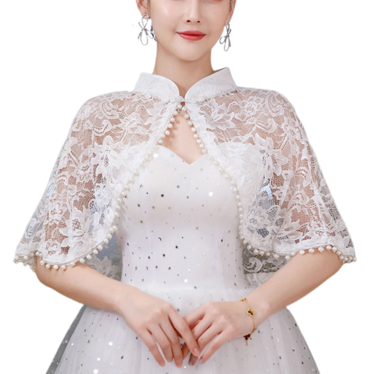 SWSMCLT Women's Lace Shrug Mock Neck Bolero Half Sleeve Vintage Light ...