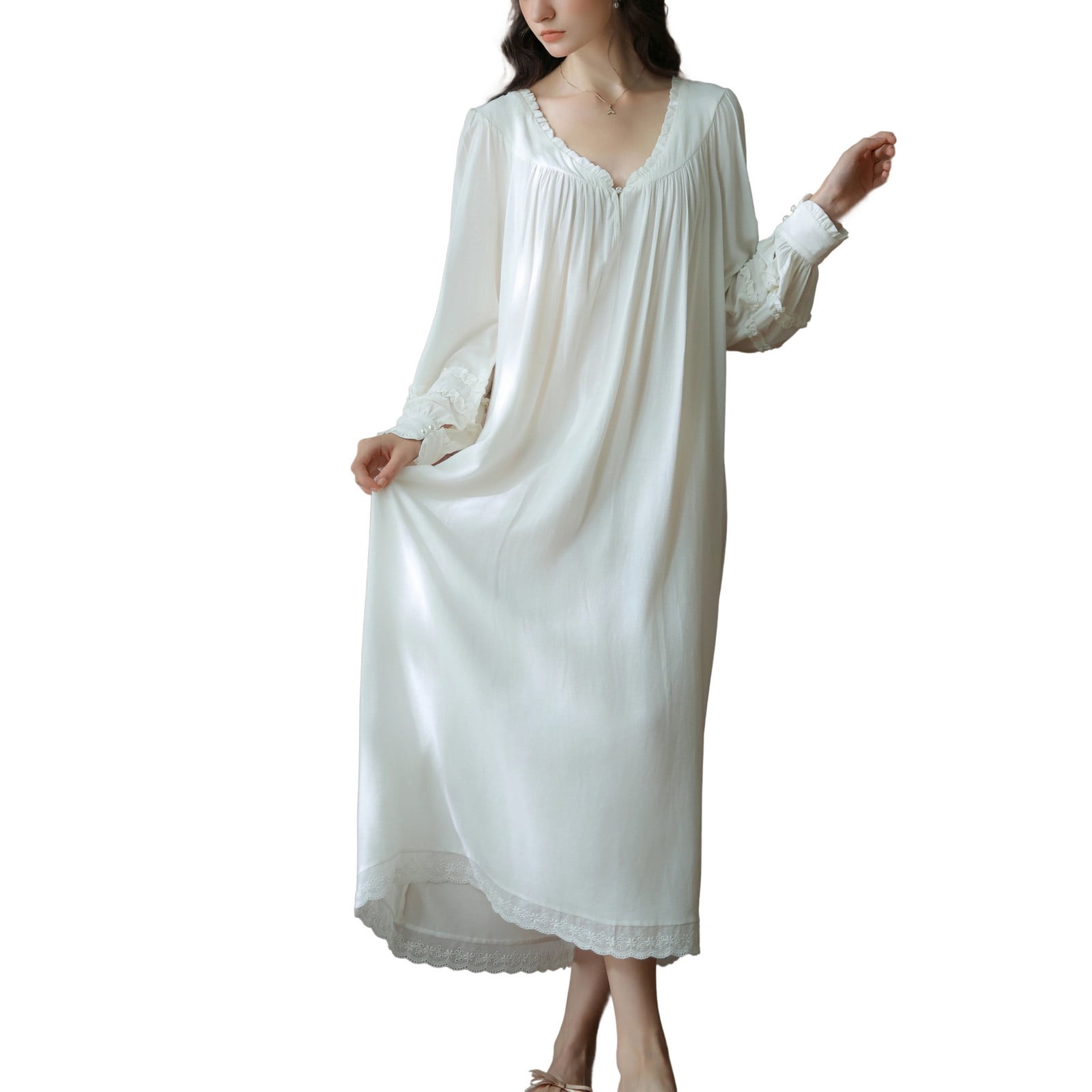 SWSMCLT Women's Lace Victorian Nightgown Vintage Light Adorable Mid ...