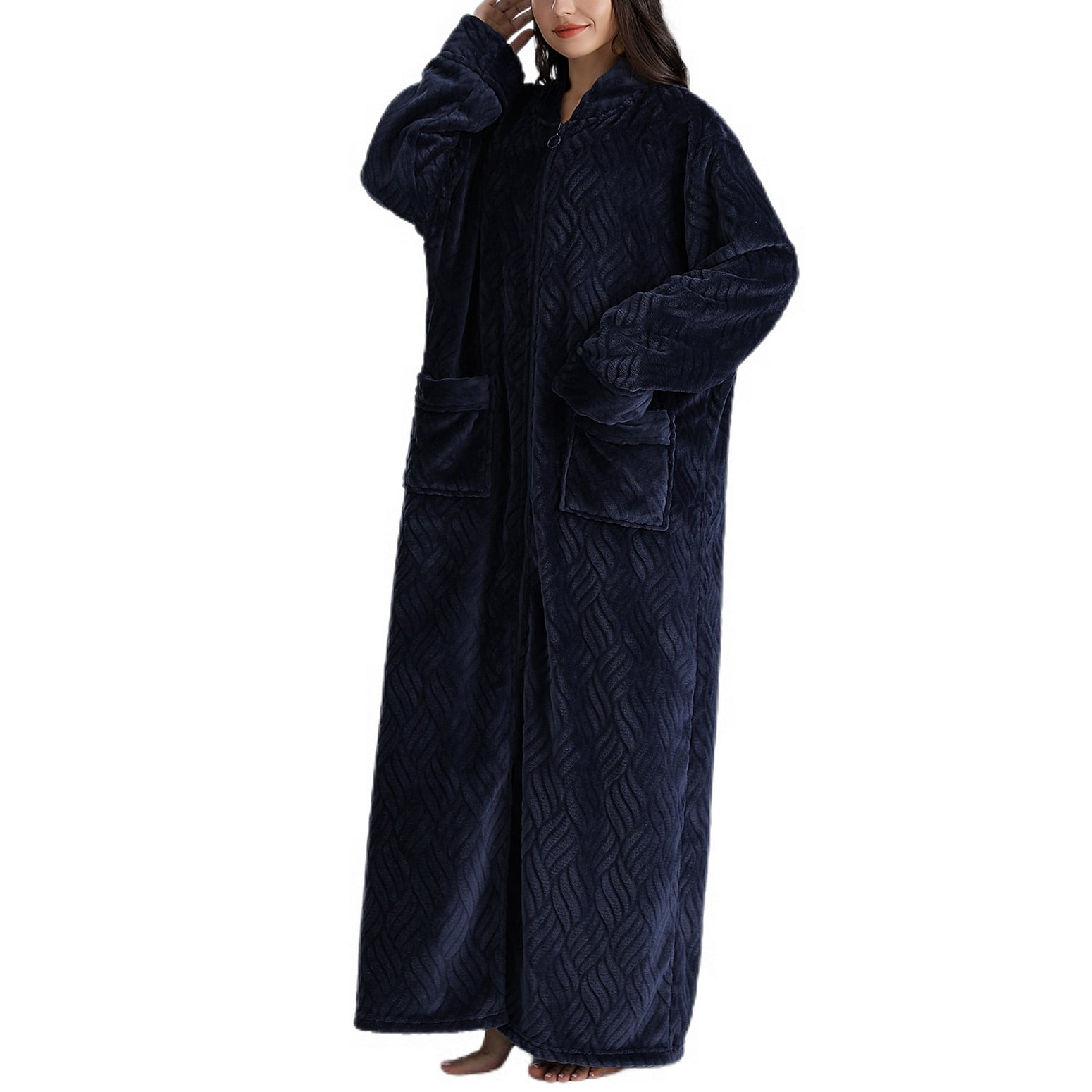 SWSMCLT Women's Long Housecoat Fuzzy Bath Robe Zipper Thick Fleece ...