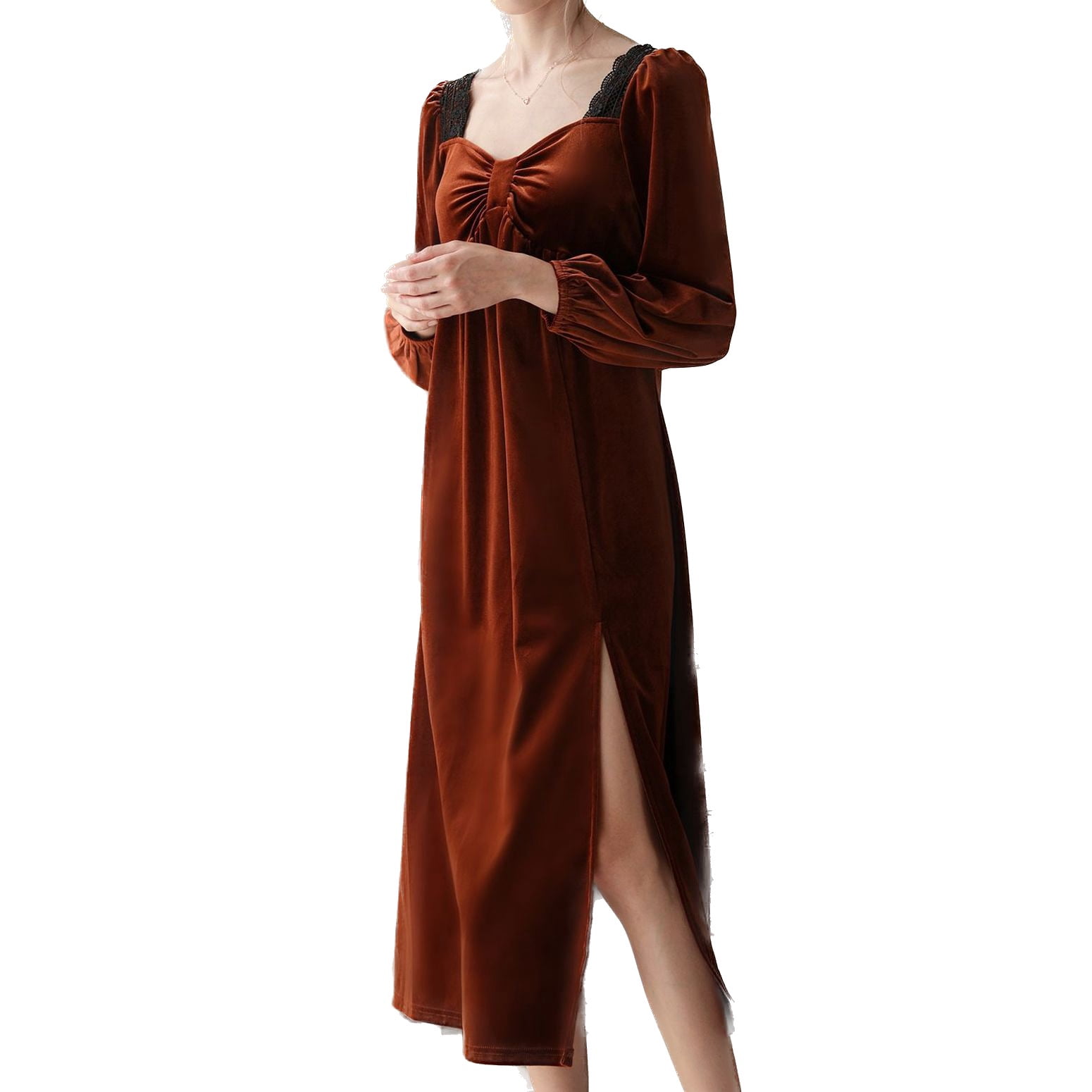 SWSMCLT Women's Long Sleeve Nightgown Luxury Velour Sleepwear Victorian ...