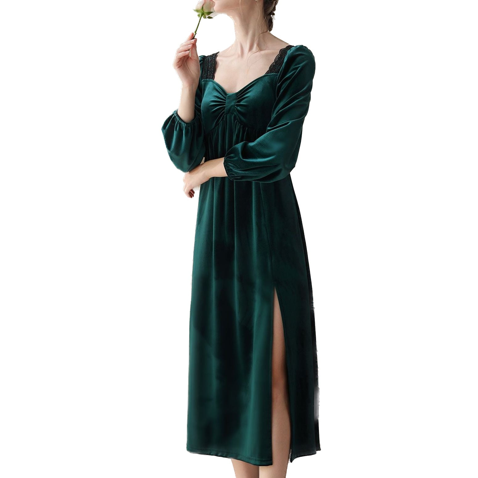 SWSMCLT Women's Long Sleeve Nightgown Luxury Velour Sleepwear Victorian ...