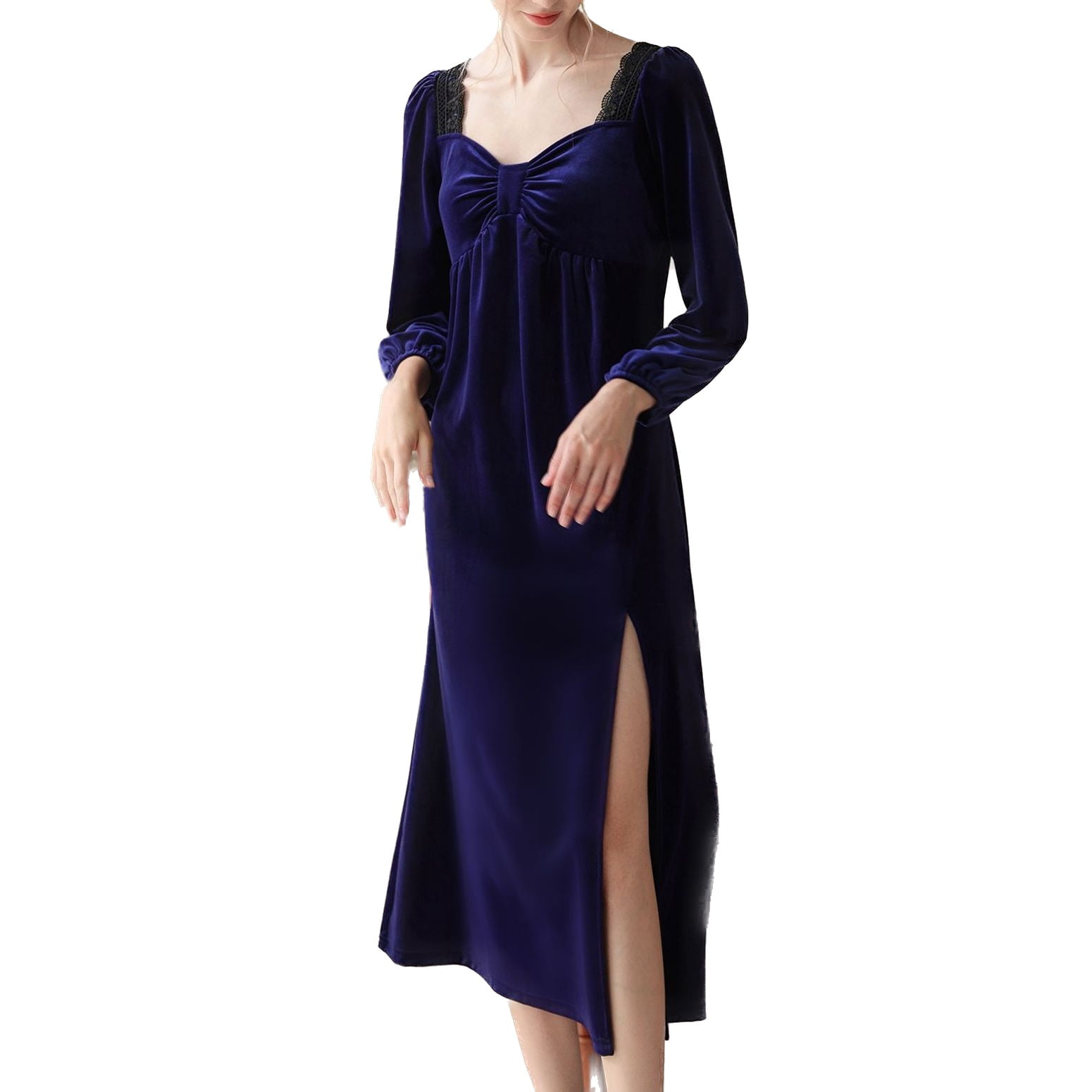 SWSMCLT Women's Long Sleeve Nightgown Luxury Velour Sleepwear Victorian ...