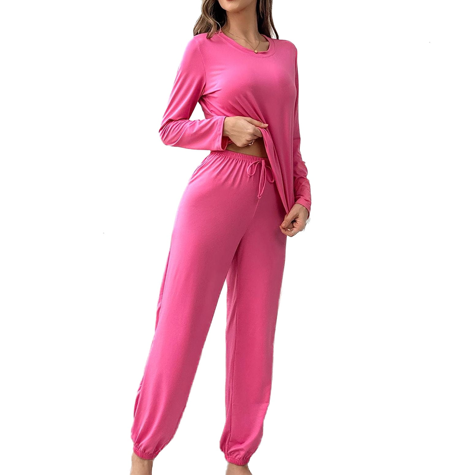 SWSMCLT Women's Long Sleeve Pajamas Set Pj Sleepwear Fall Elastic Waist ...