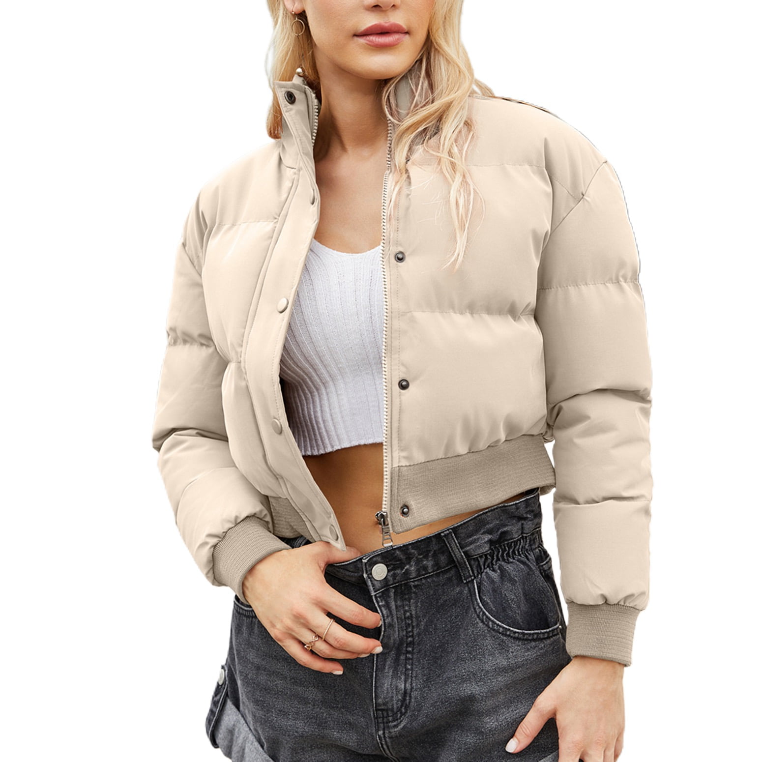 SWSMCLT Women's Long Sleeve Quilted Jackets Cute Mini Short Puffer ...