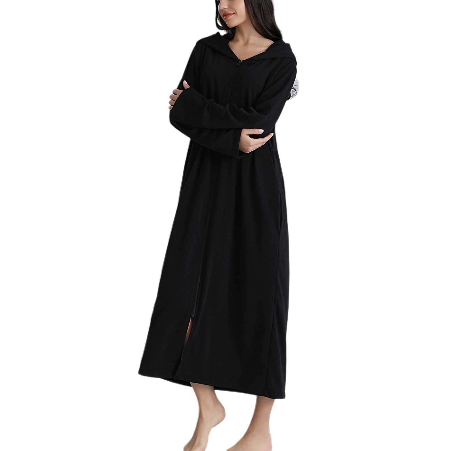 SWSMCLT Women's Long Sleeve Robe Soft House Coat Zipper Long Housecoat ...