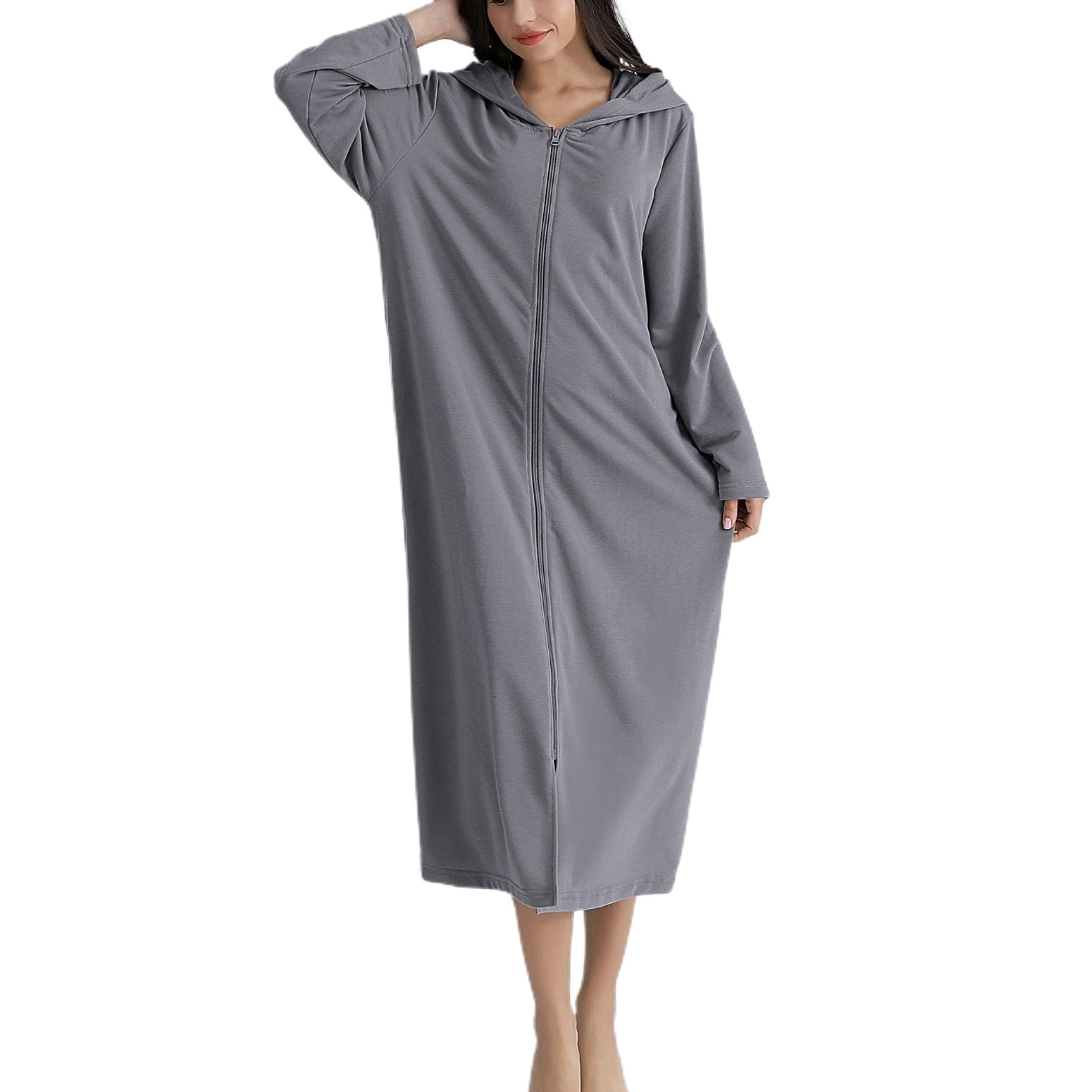 SWSMCLT Women's Long Sleeve Robe Soft House Coat Zipper Long Housecoat ...