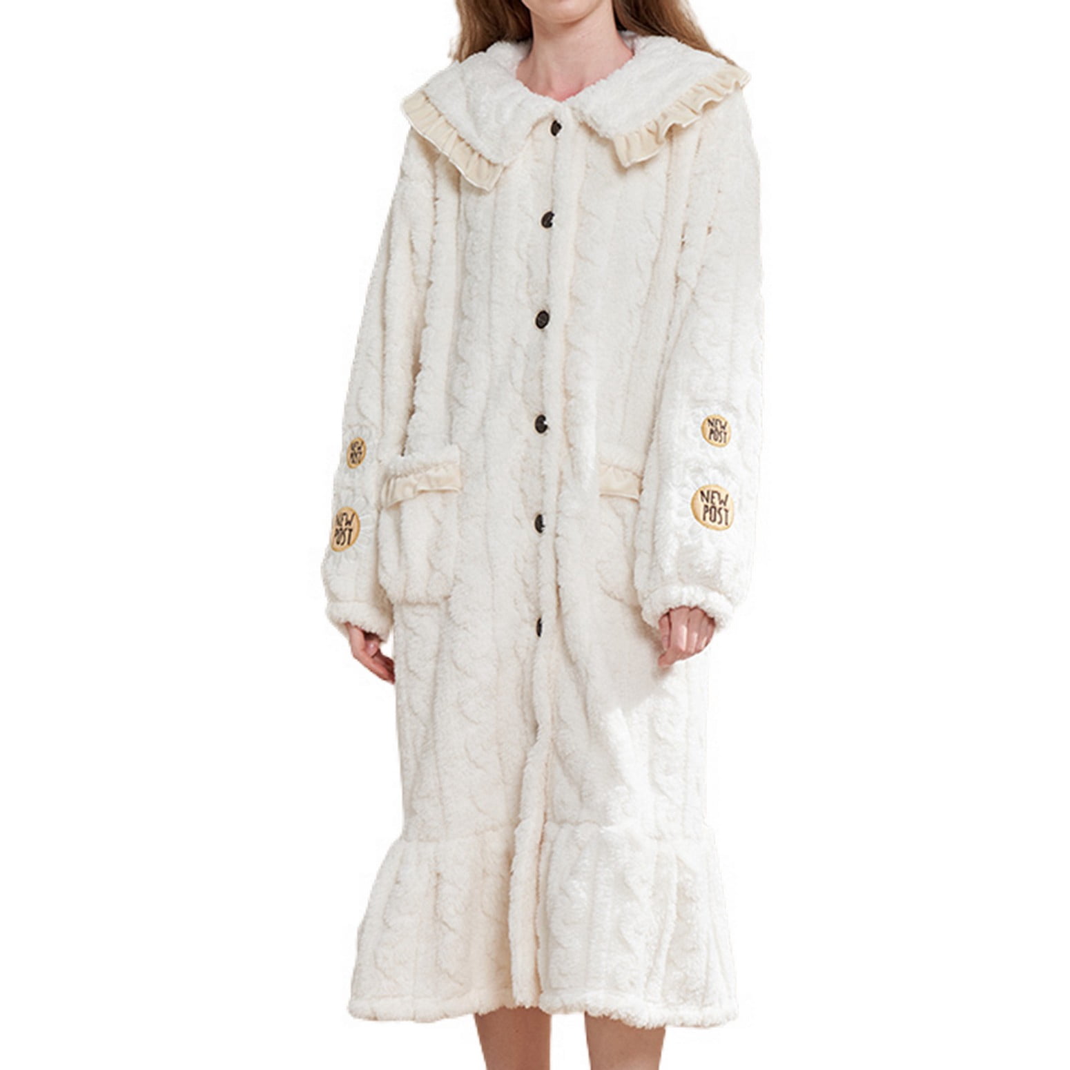 SWSMCLT Women's Long Sleeve Robe Winter Soft Fuzzy Plush Button Up ...
