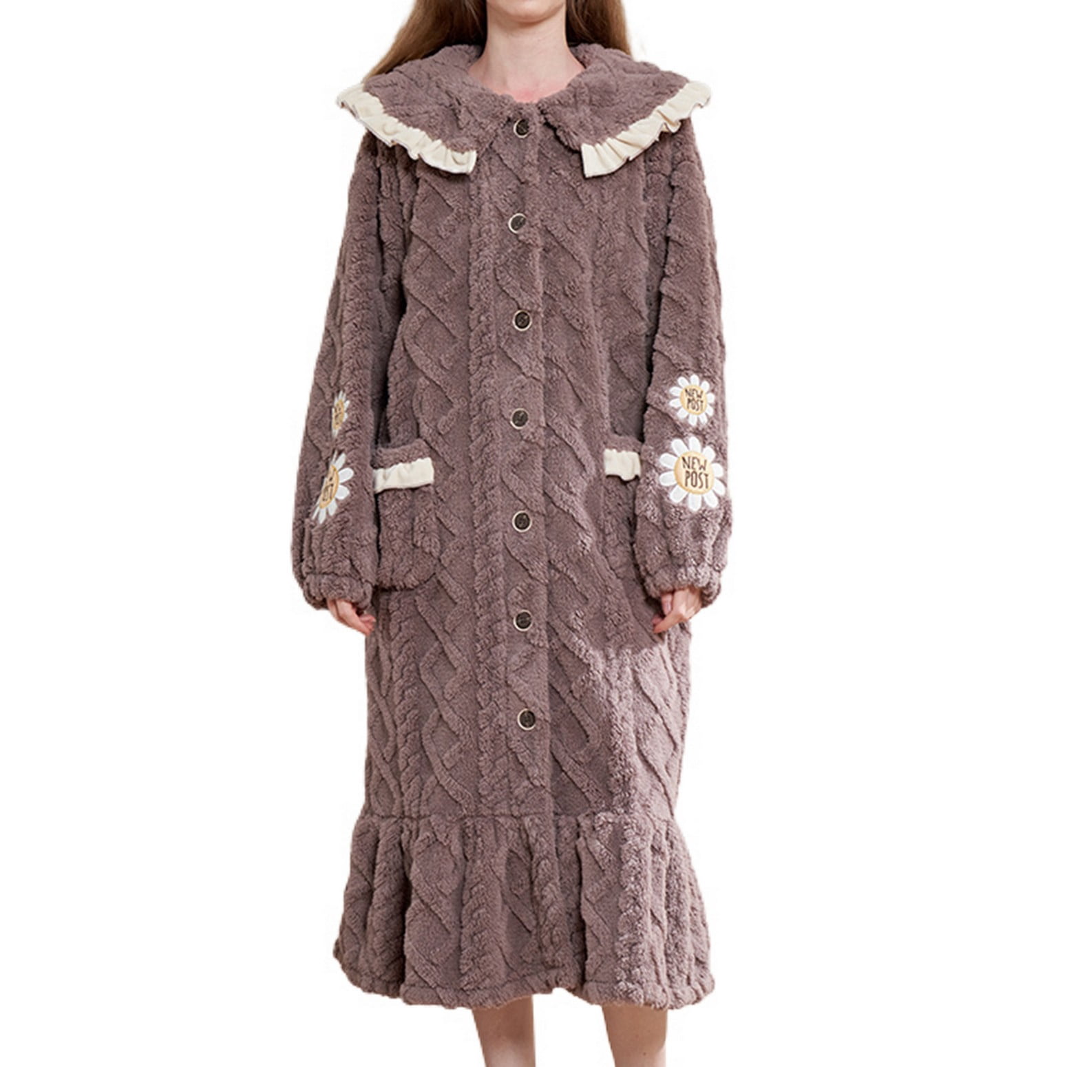 SWSMCLT Women's Long Sleeve Robe Winter Soft Fuzzy Plush Button Up ...