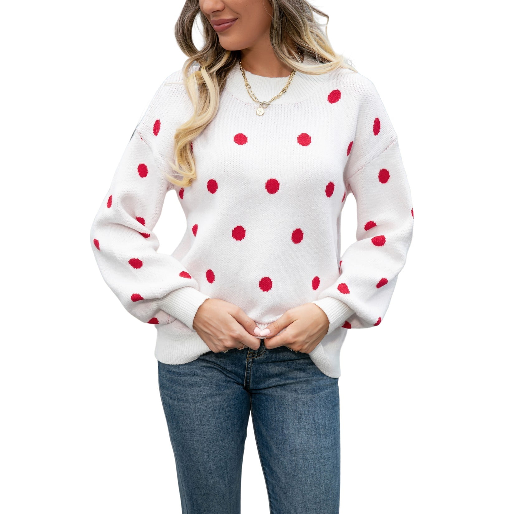 SWSMCLT Women's Long Sleeve Top Knitted Pullover Sweater Warm Crew Neck ...