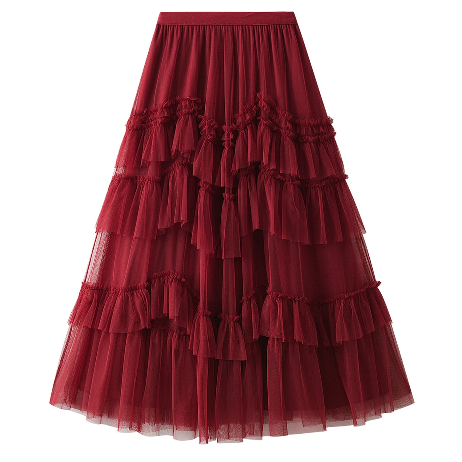 SWSMCLT Women's Long Tulle Skirt Spring Casual High Waisted Pleated ...