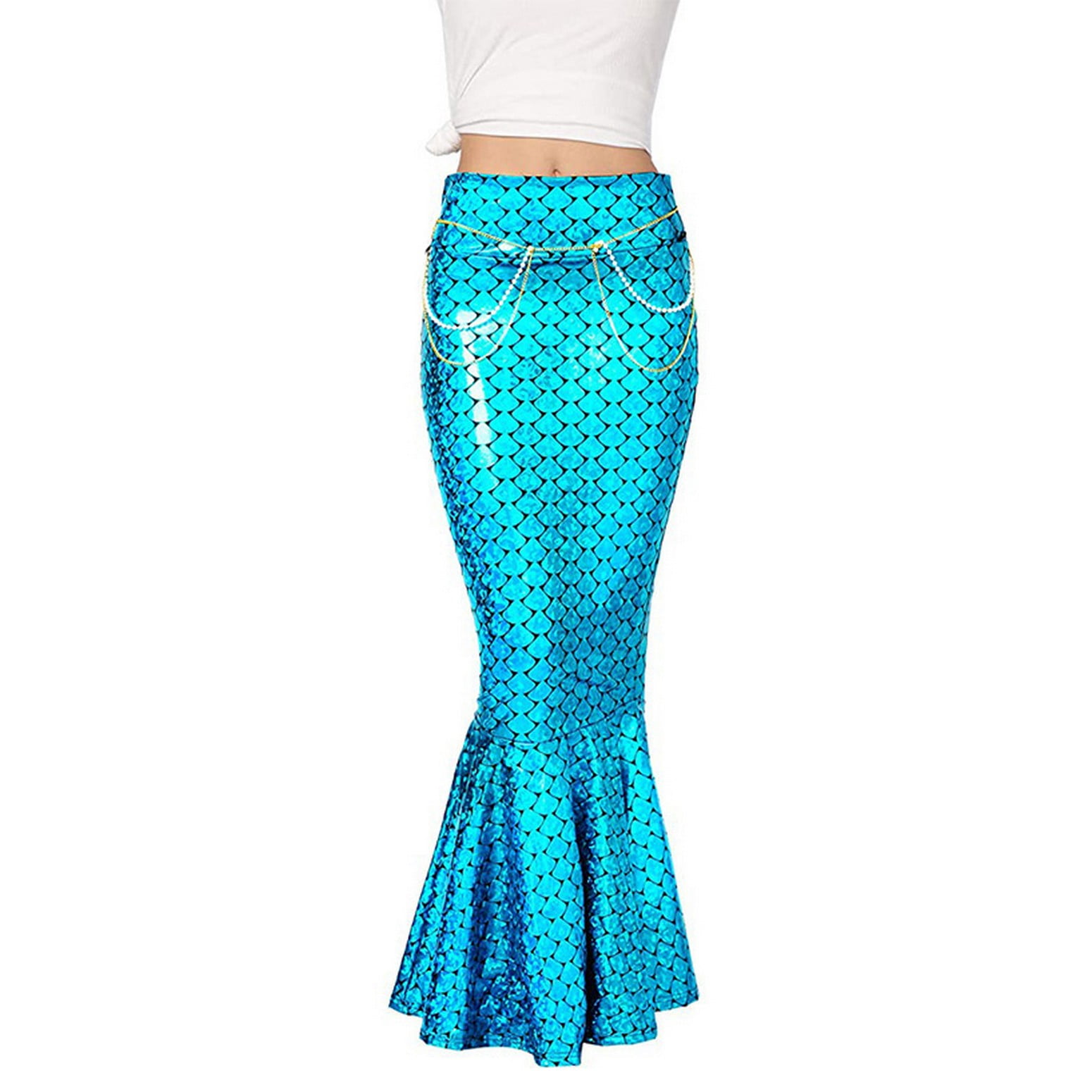 SWSMCLT Women's Mermaid Tail Adult Skirt Bodycon Cos Bead Elastic Band ...