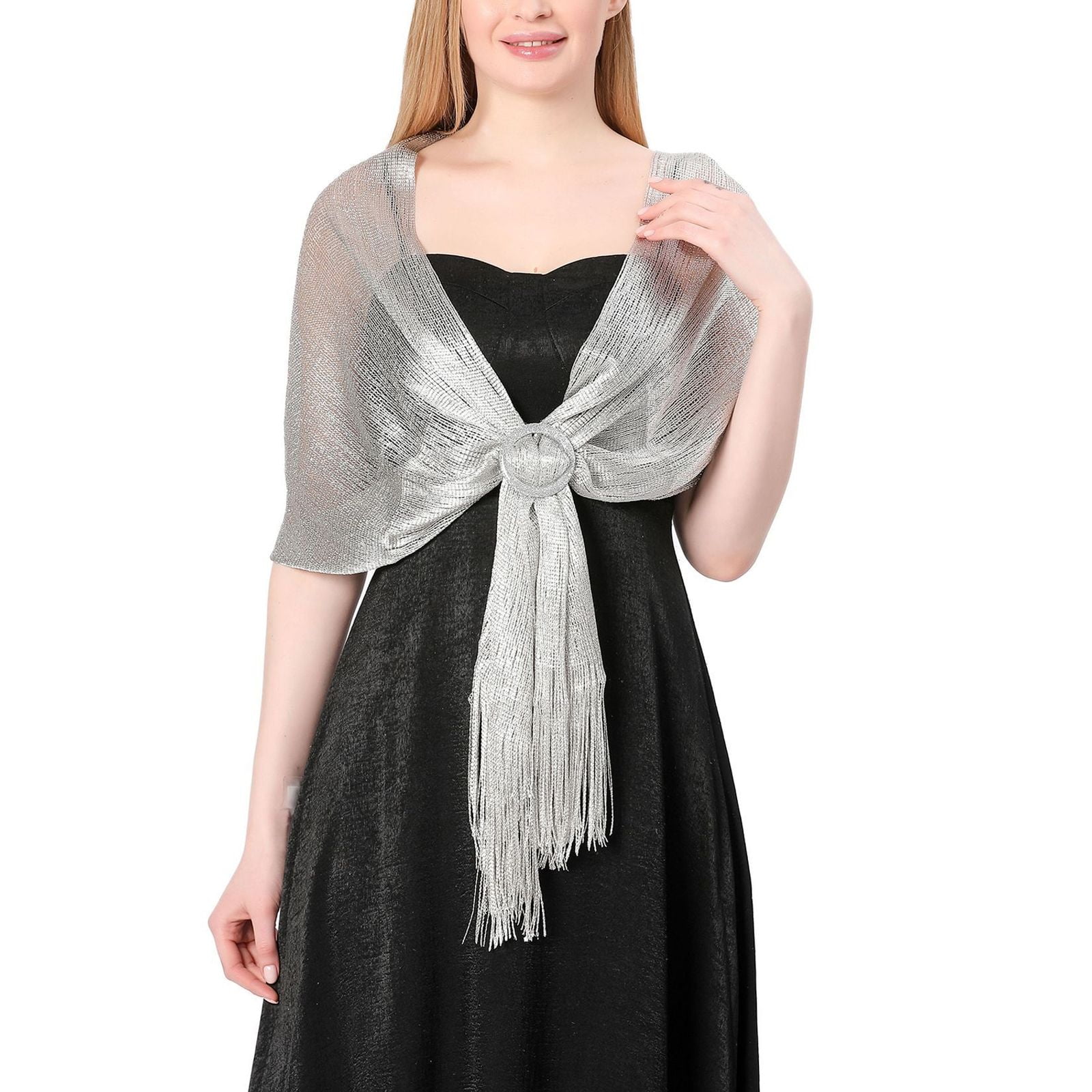 SWSMCLT Women's Metallic Shawls & Wraps Wedding Wrap Scarf Sheer Fringe ...