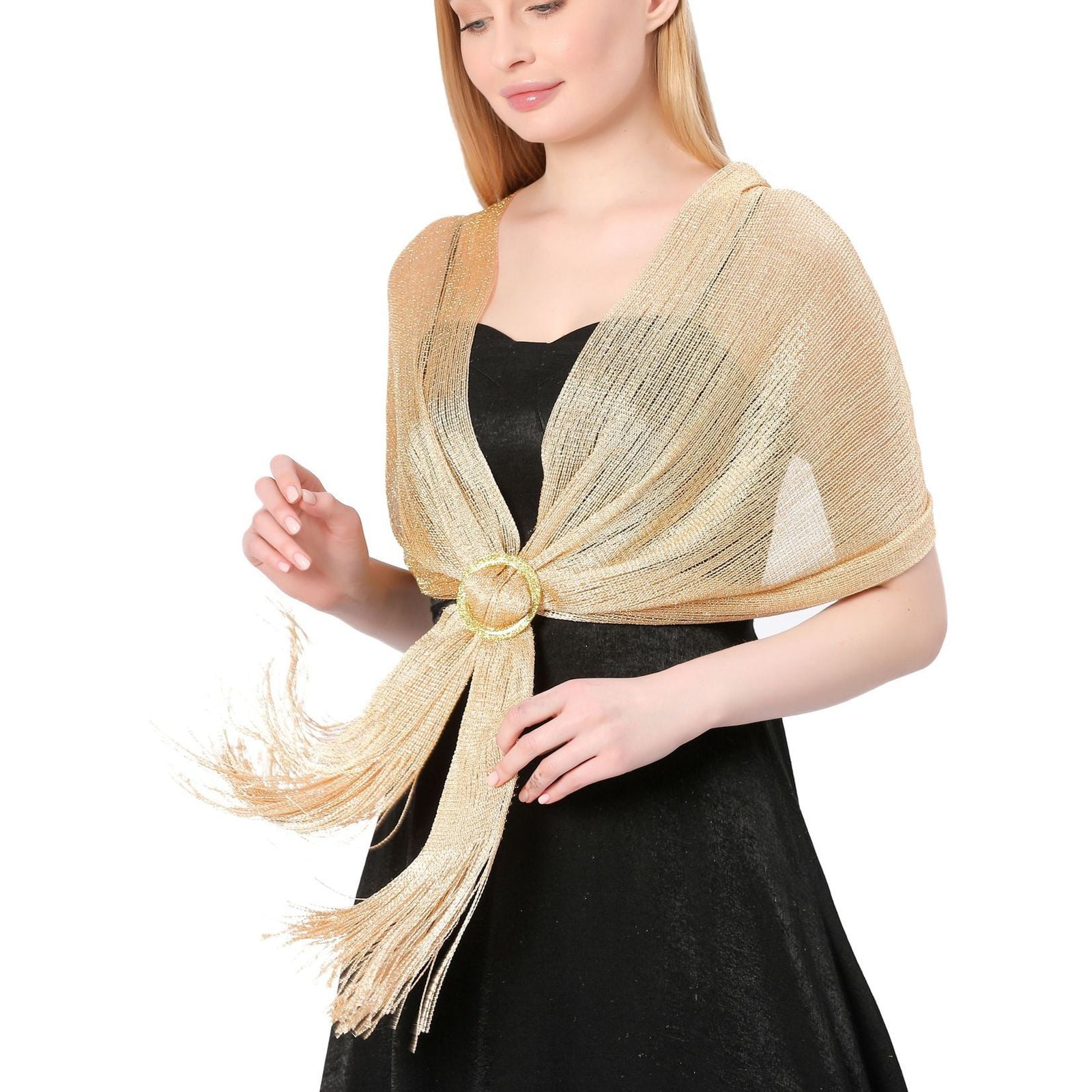 SWSMCLT Women's Metallic Shawls & Wraps Wedding Wrap Scarf Sheer Fringe ...