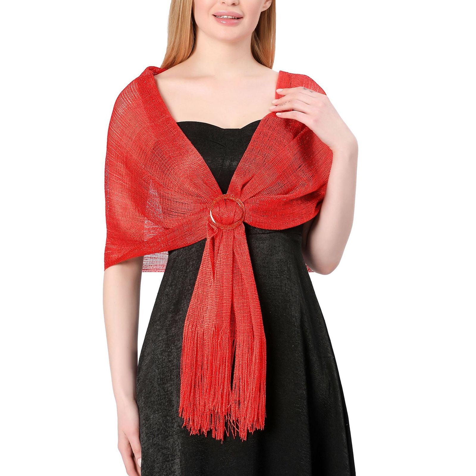 SWSMCLT Women's Metallic Shawls & Wraps Wedding Wrap Scarf Sheer Fringe ...