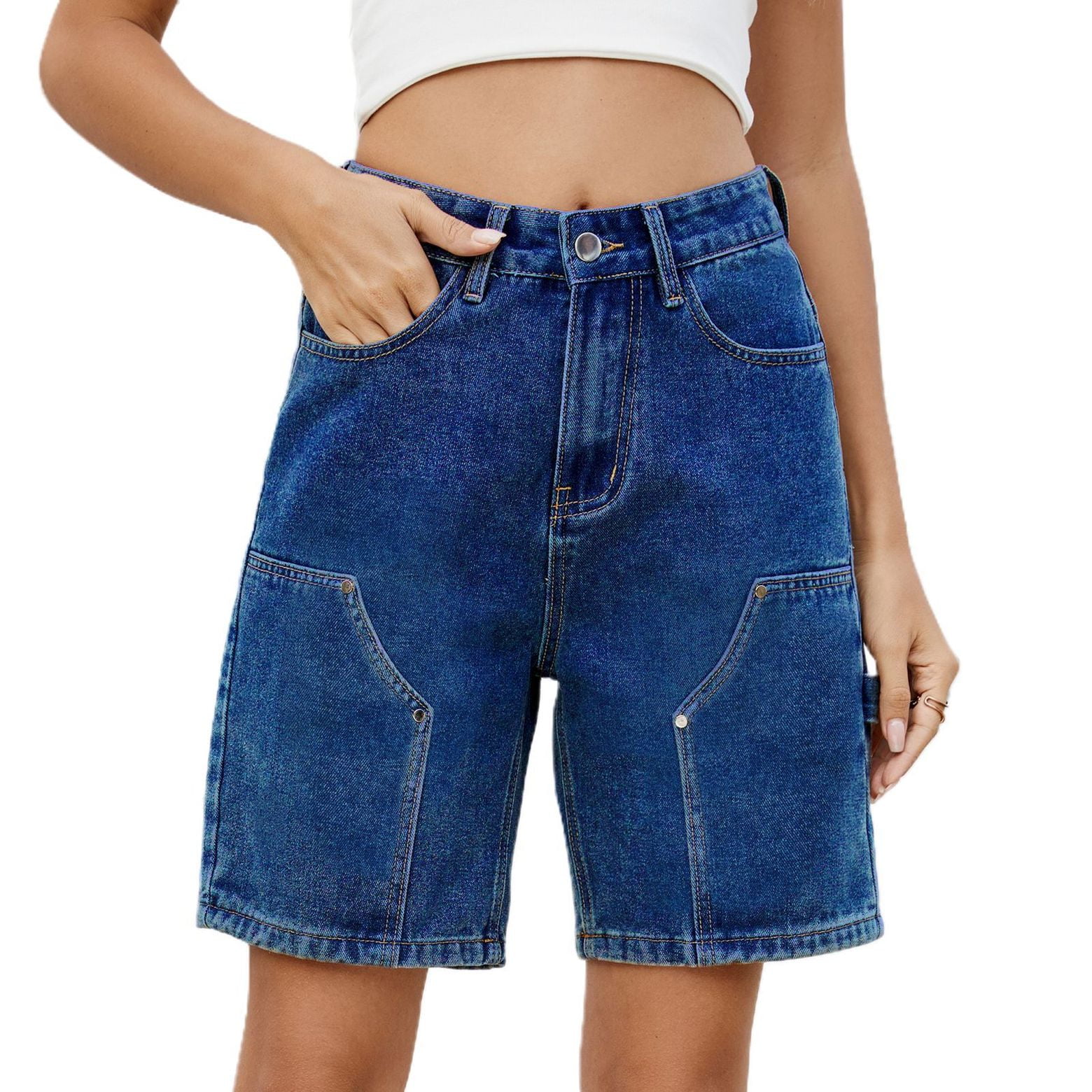 SWSMCLT Women's Mid Rise Shorts Pocket Streetwear Denim Shorts Casual ...