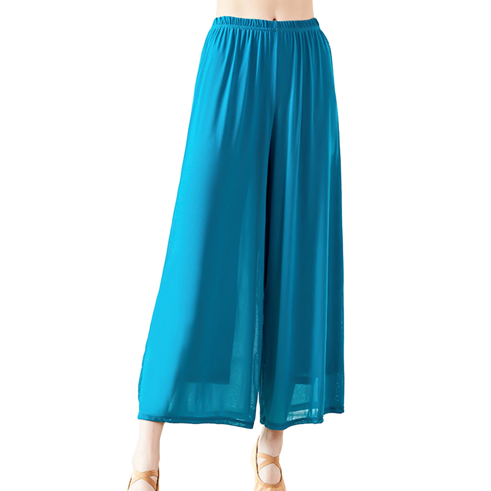 SWSMCLT Women's Palazzo Gaucho Flowy Pant Wide Leg Side Split Slit ...