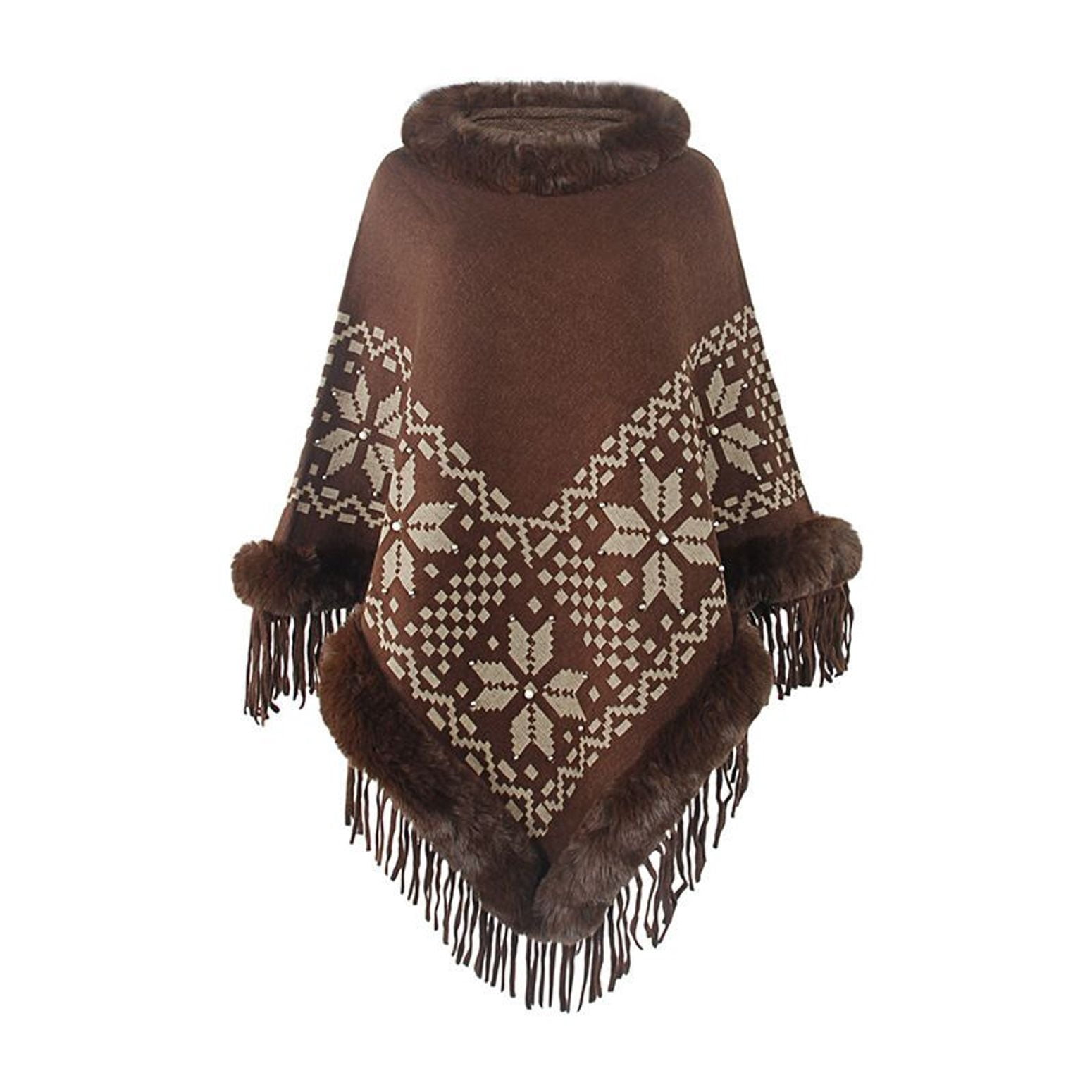SWSMCLT Women's Poncho Knitwear Faux Fur Fashion Oversized Cape Poncho ...