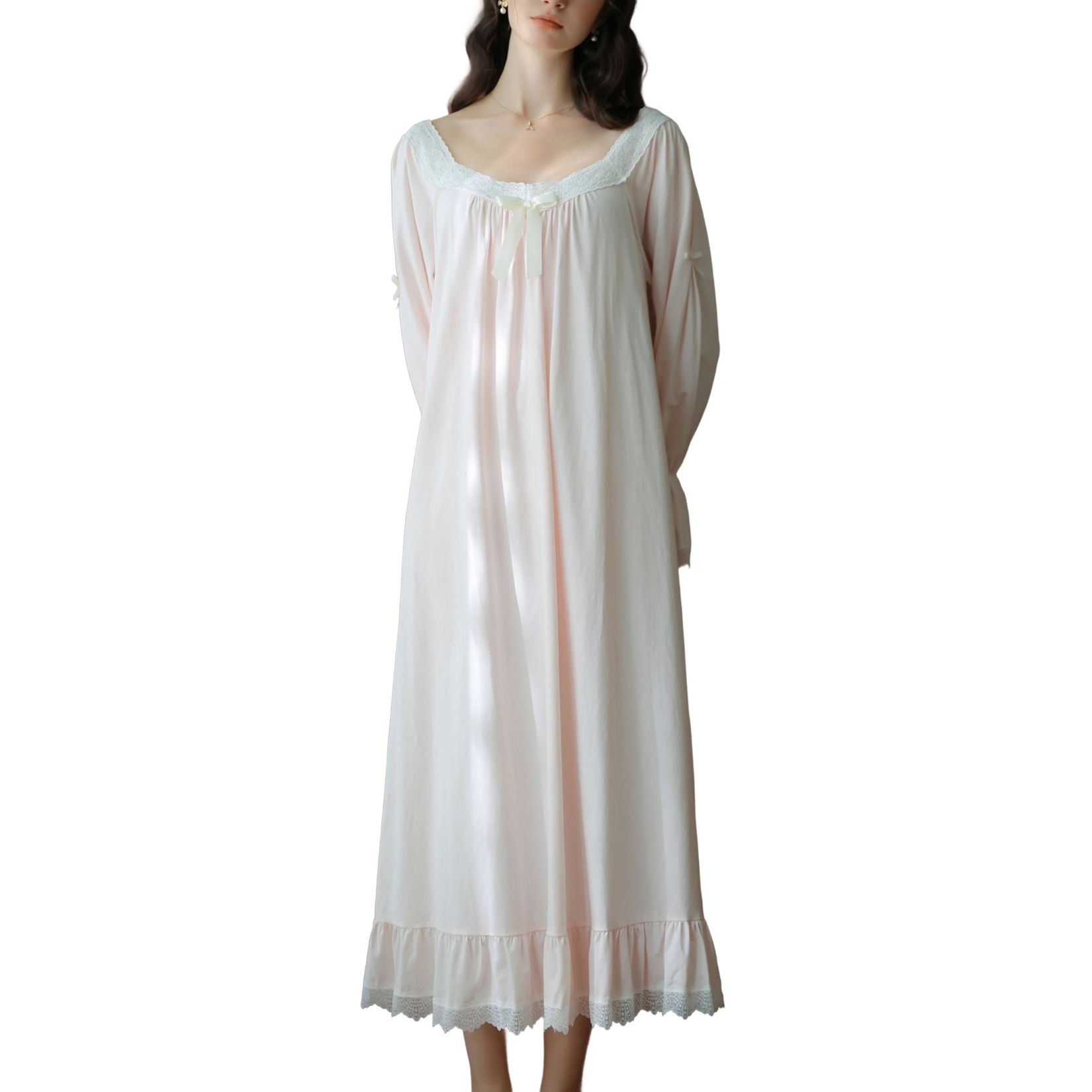 SWSMCLT Women's Princess Victorian Nightgowns Mid Calf Bow Comfy Plunge ...