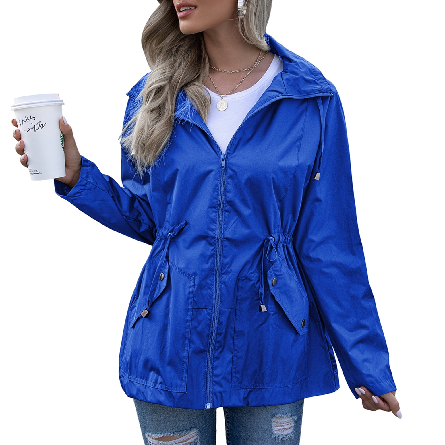 SWSMCLT Women's Rain Jackets Anorak Outdoor Fall Casual Military Zip Up Windbreaker Utility Rain ...