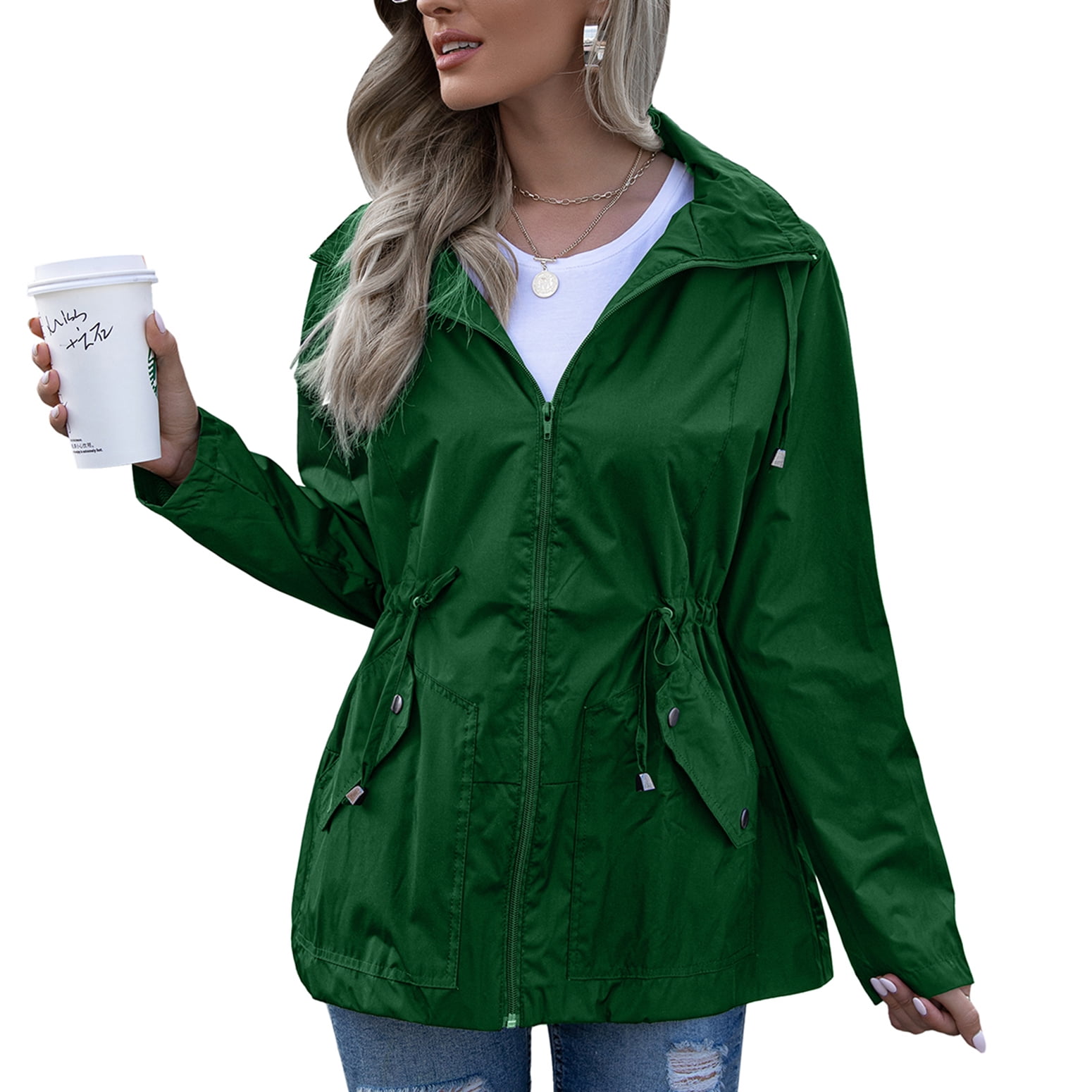 SWSMCLT Women's Rain Jackets Anorak Outdoor Fall Casual Military Zip Up ...