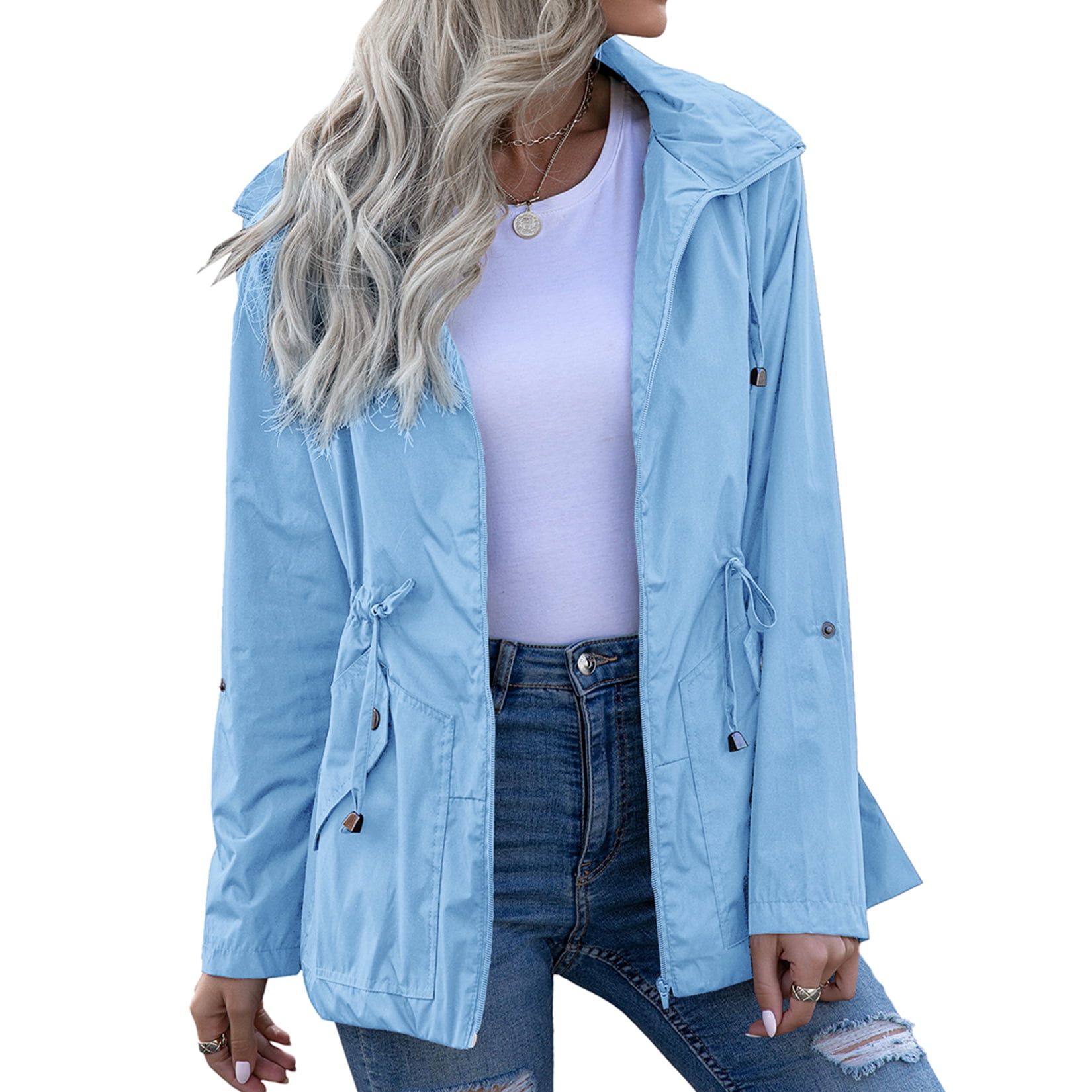 SWSMCLT Women's Rain Jackets Anorak Outdoor Fall Casual Military Zip Up ...