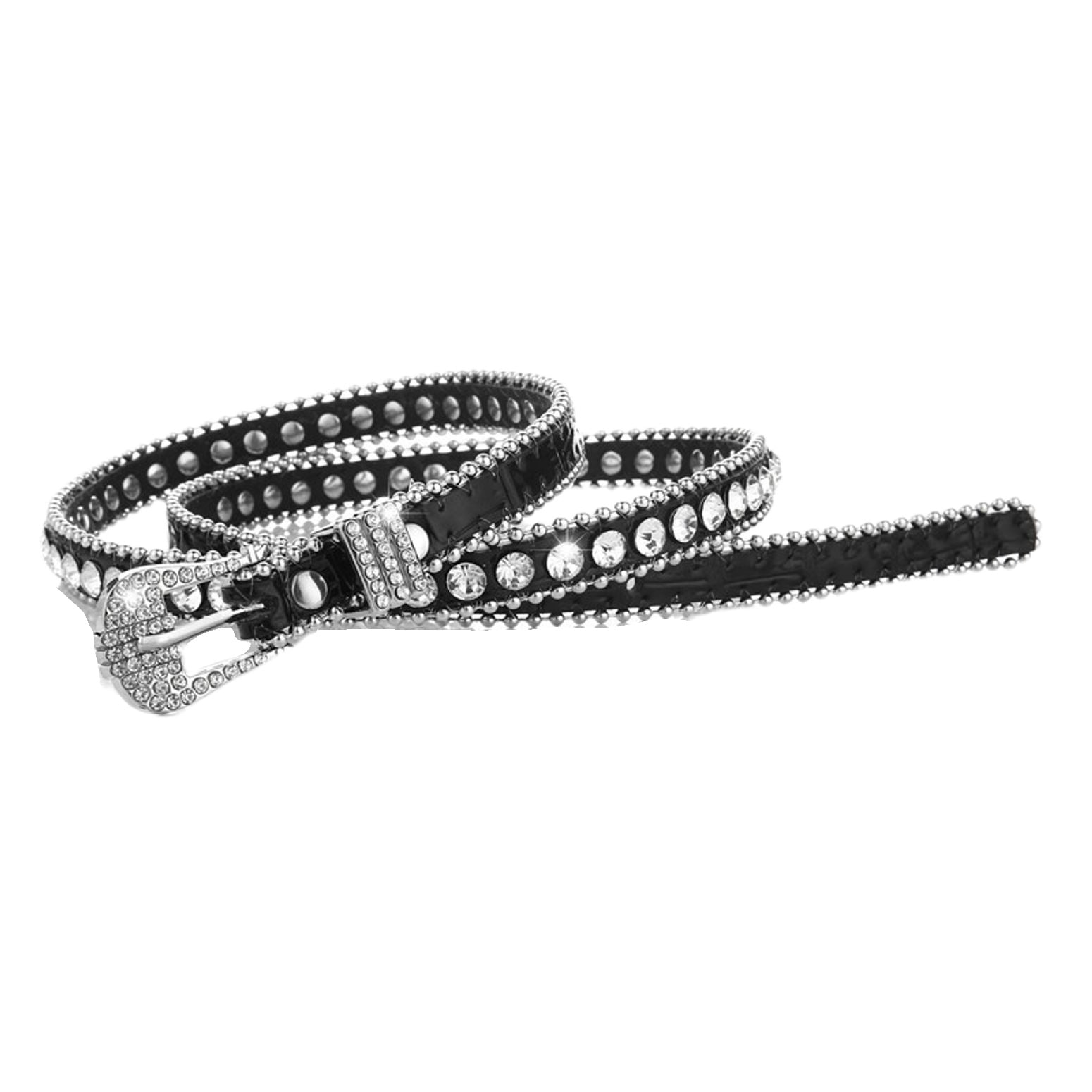 SWSMCLT Women's Rhinestone Belt Fashion Western Cowgirl Faux Leather ...