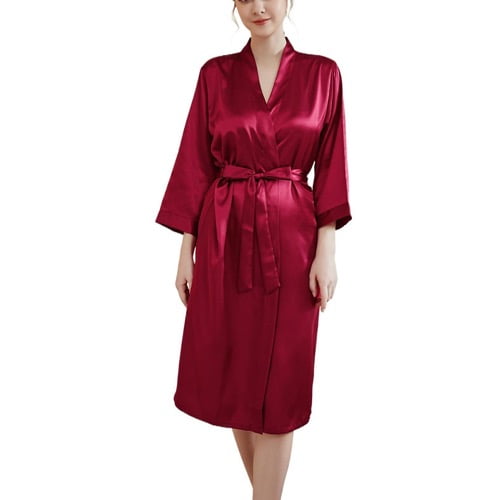 SWSMCLT Women's Satin Robe 3/4 Sleeve Summer Fall Silky Loungewear Robe ...