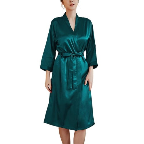SWSMCLT Women's Satin Robe 3/4 Sleeve Summer Fall Silky Loungewear Robe ...