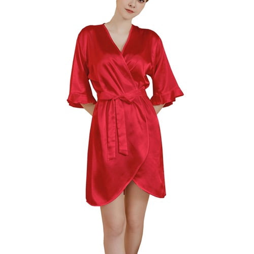 SWSMCLT Women's Satin Robe Sexy Half Sleeve Bathrobe Cool V Neck ...