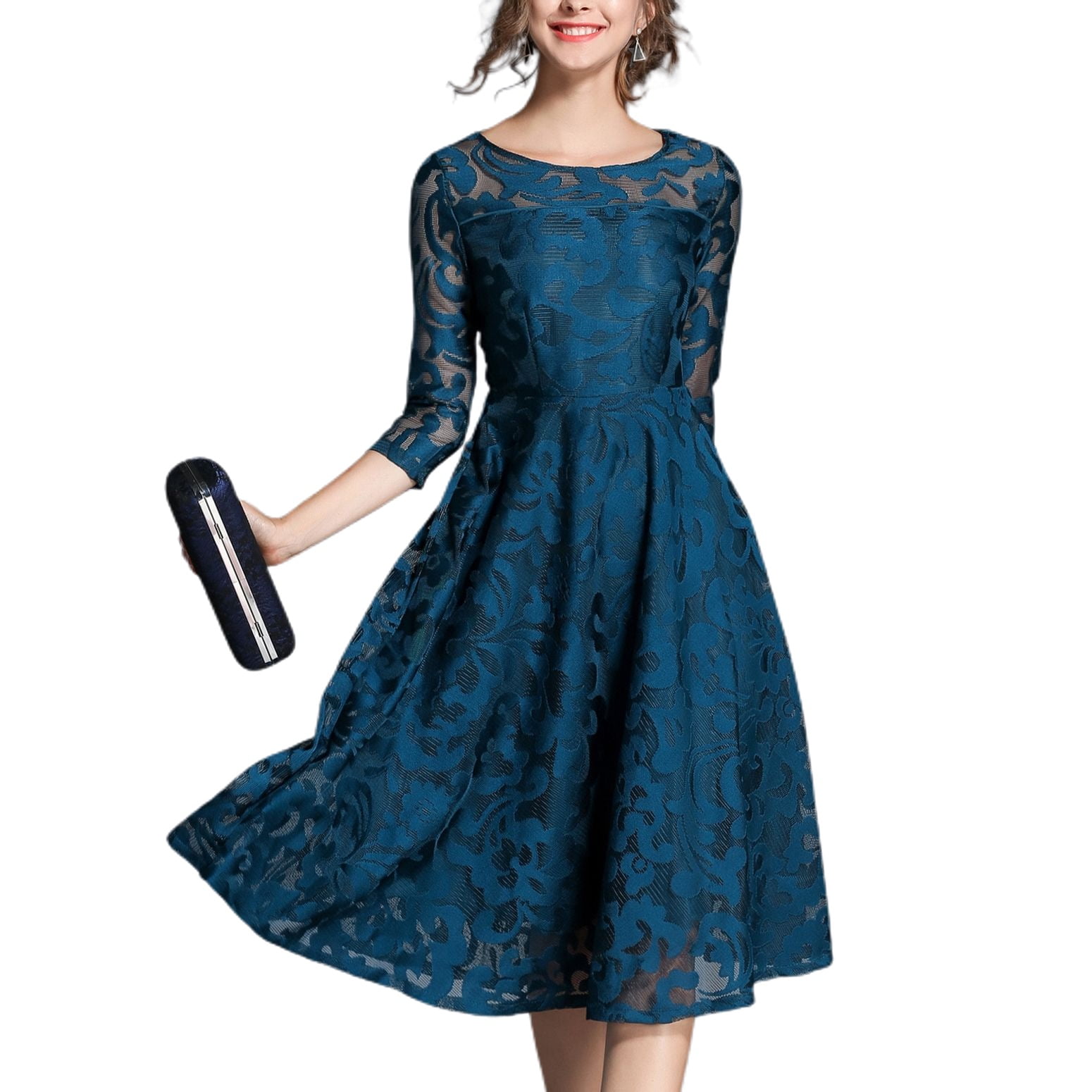 SWSMCLT Women's Semi Formal Casual Evening Gown Summer 3/4 Sleeve ...